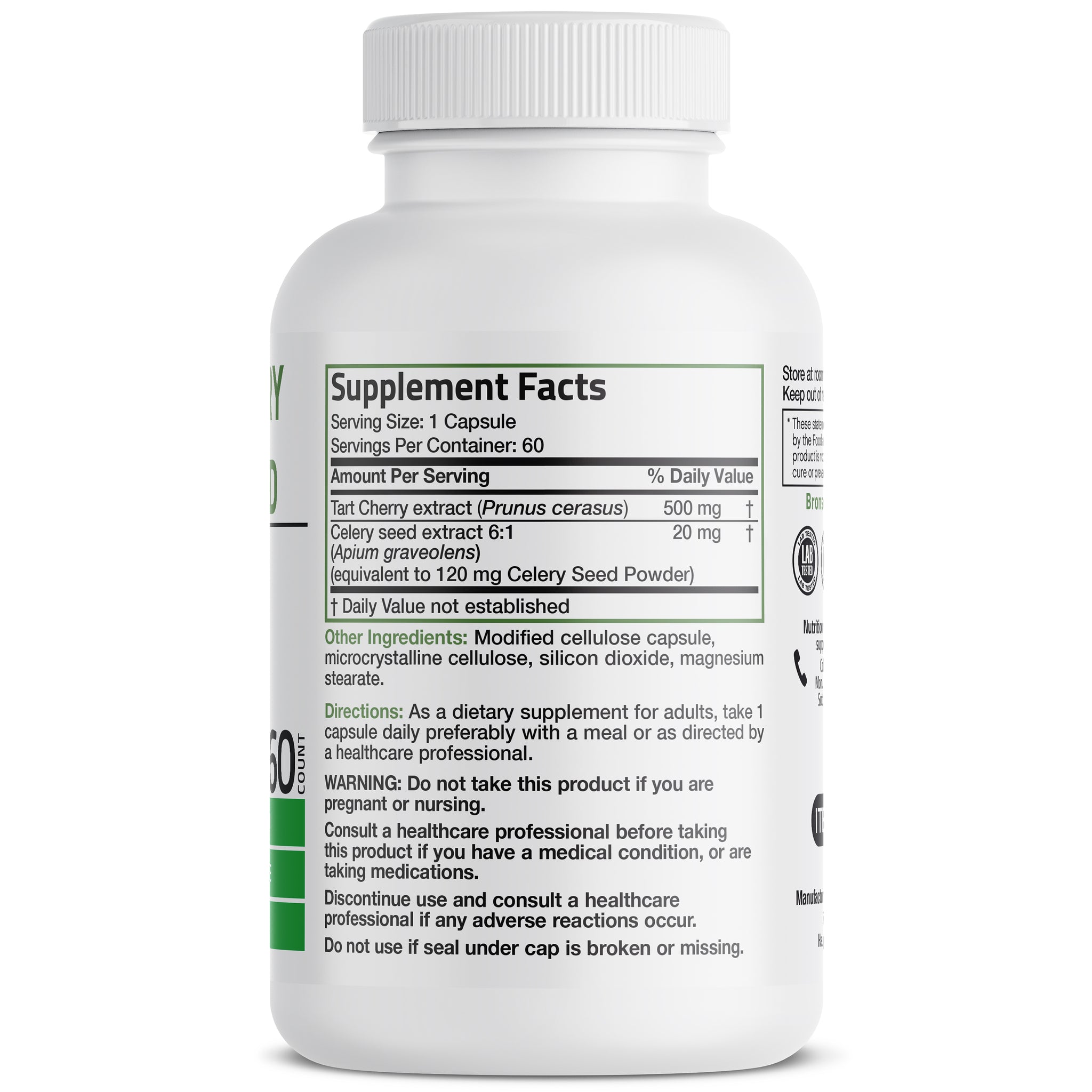 Bronson Tart Cherry Extract Plus Celery Seed - 60 Vegetarian Capsules ...