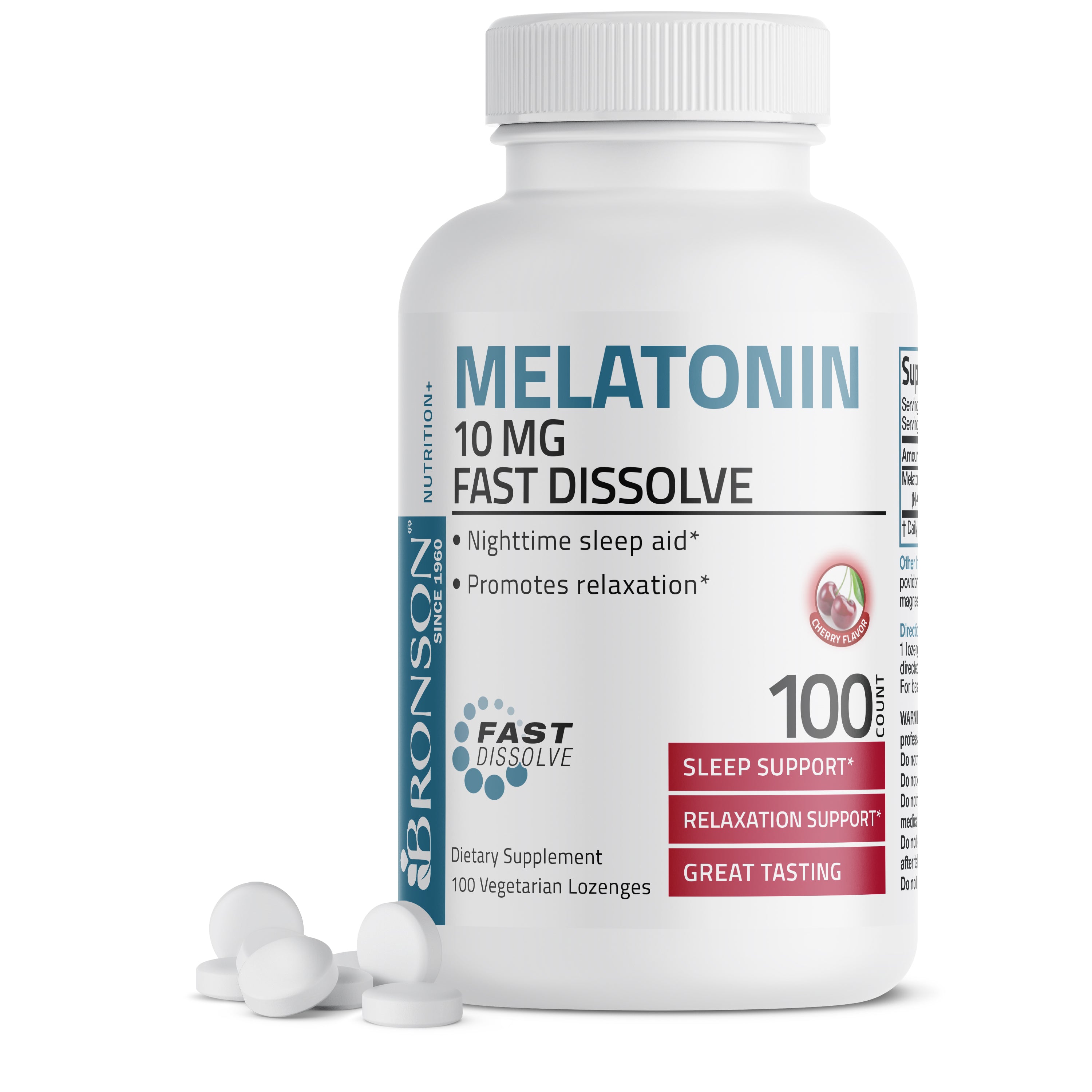 Melatonin Cherry 100 Tablets | Sleep Support | Bronson Vitamins ...