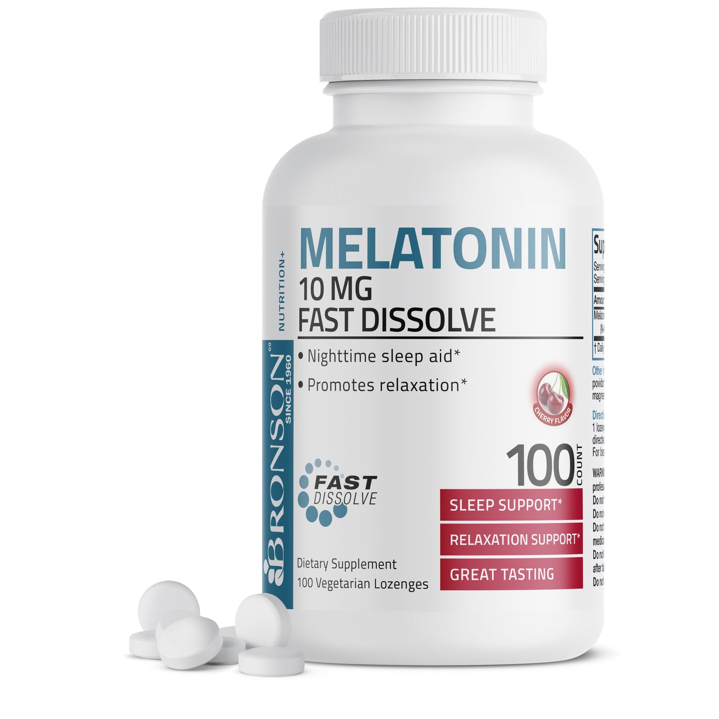 Melatonin Cherry 100 Tablets | Sleep Support | Bronson Vitamins ...