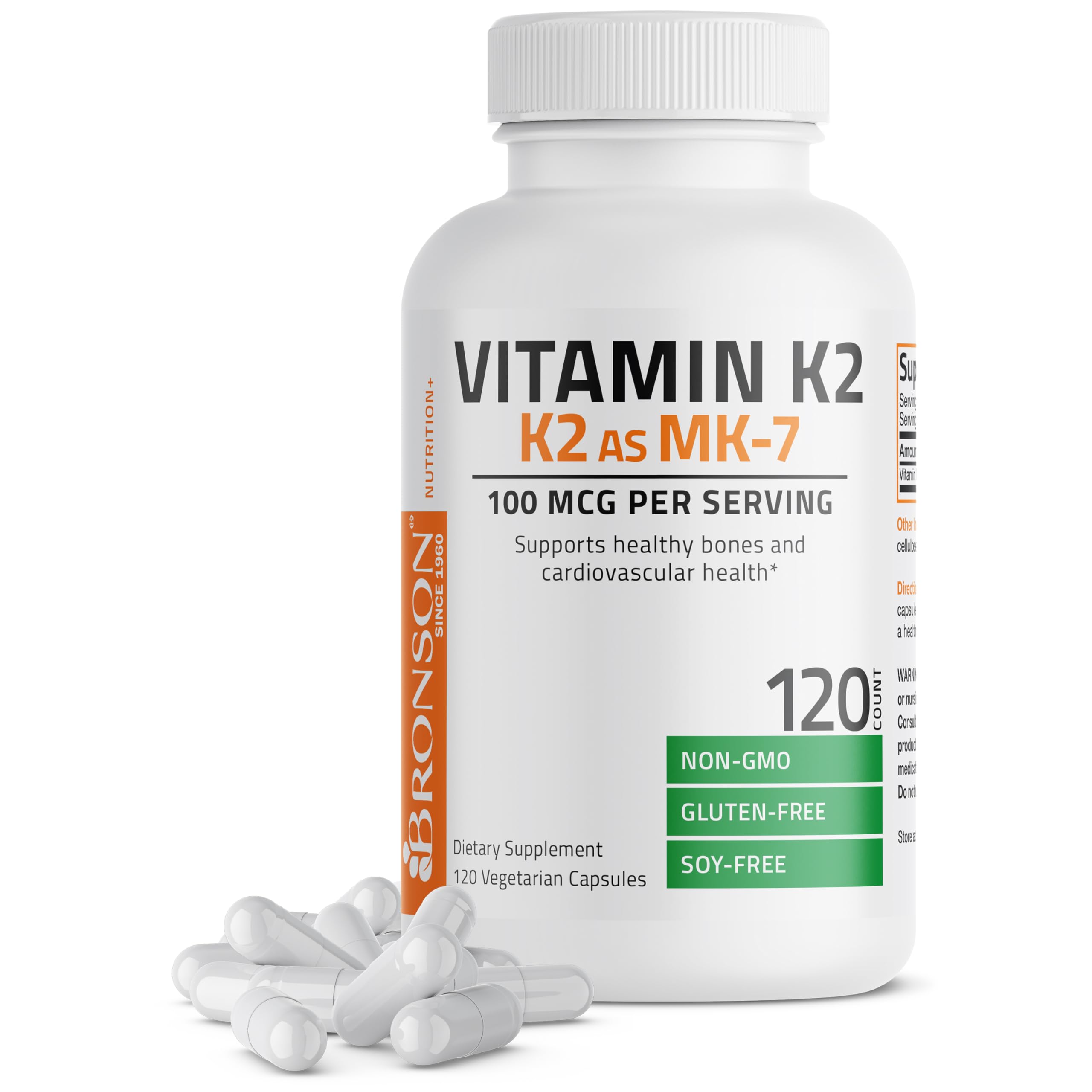 Bronson Vitamin K2 MK-7 - 100 mcg - 120 Vegetarian Capsules | Vitamins ...