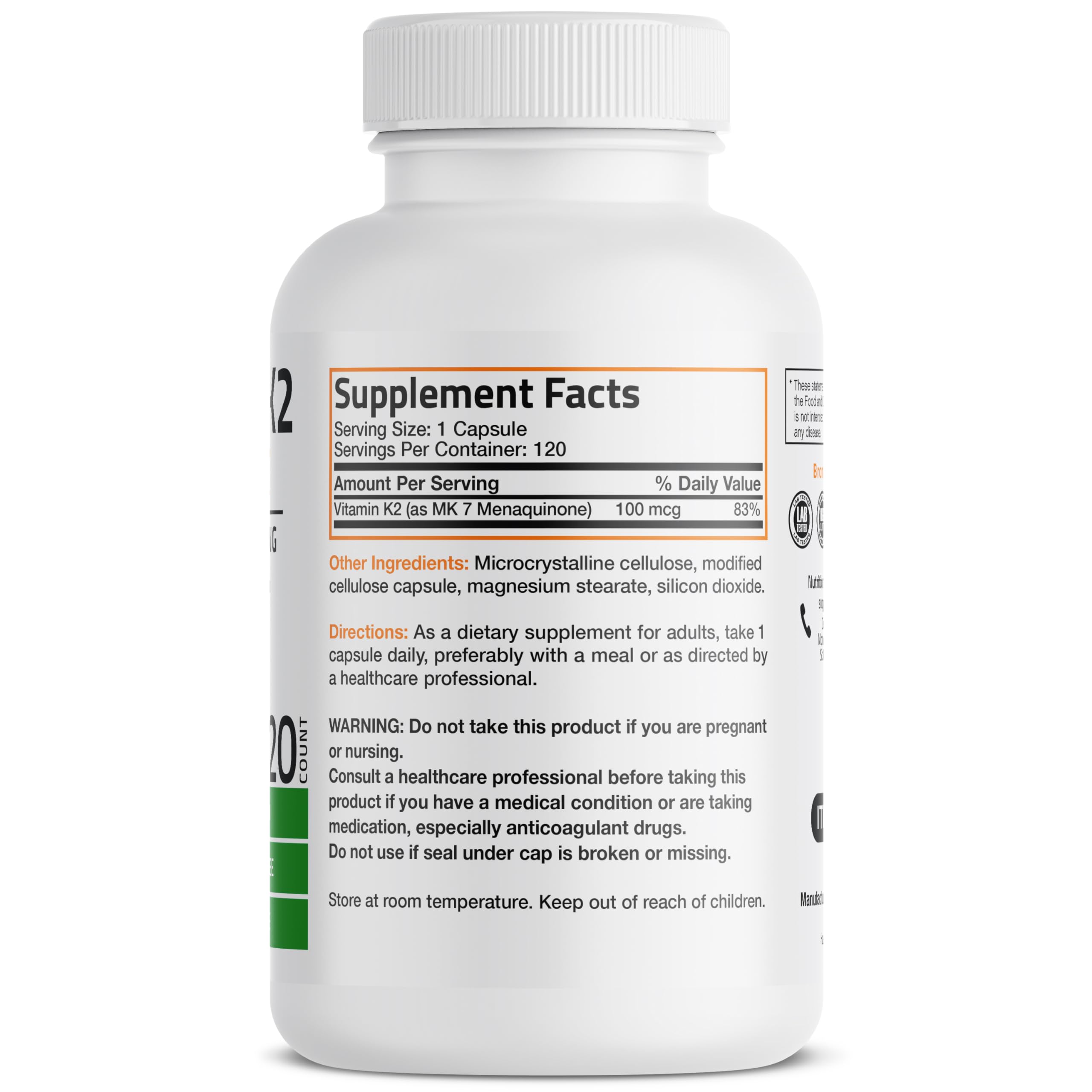 Bronson Vitamin K2 MK-7 - 100 mcg - 120 Vegetarian Capsules | Vitamins ...