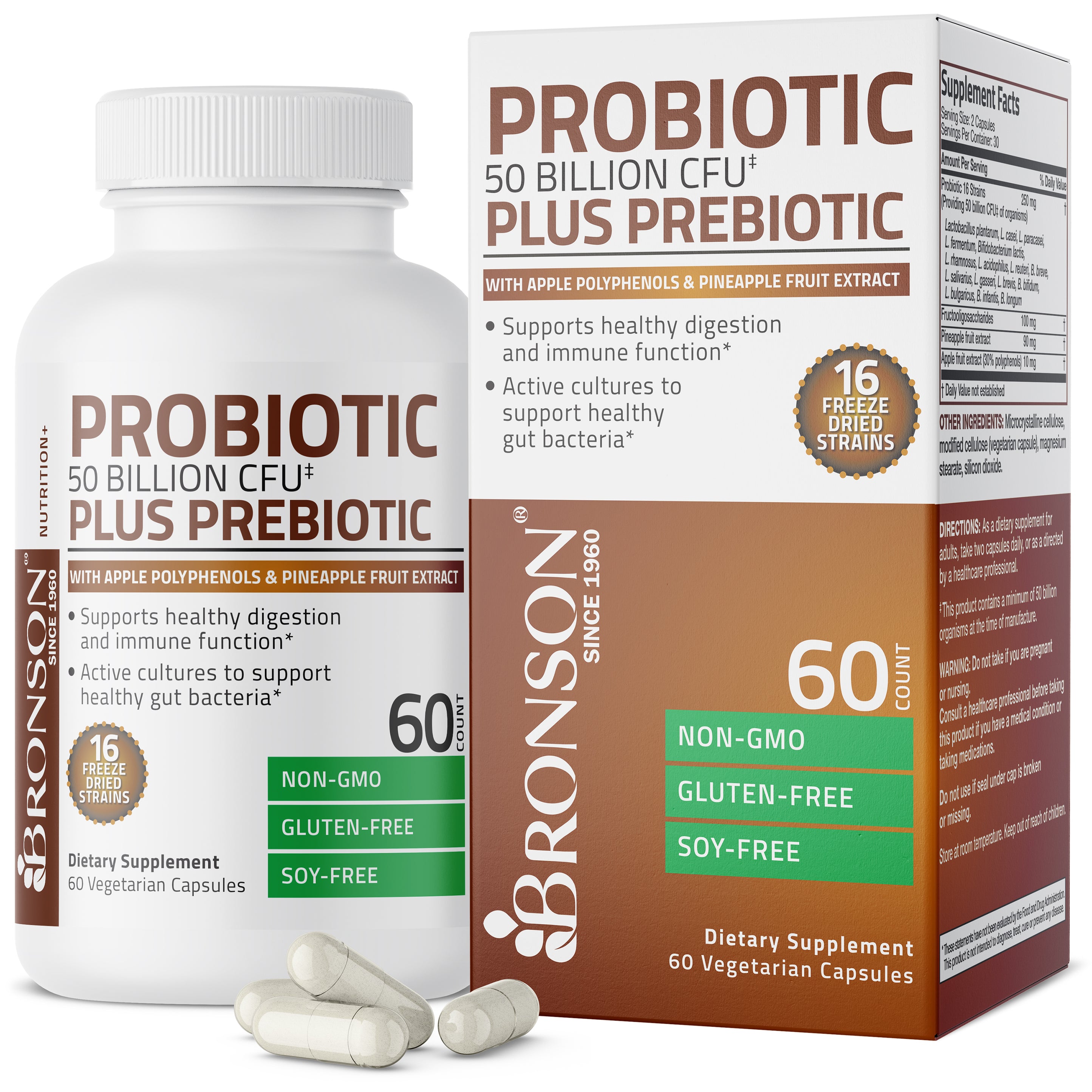 Bronson Probiotic Plus Prebiotic - 50 Billion CFU - 60 Vegetarian ...