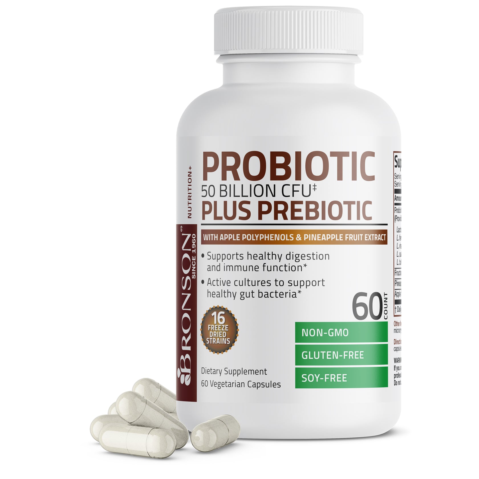 Bronson Probiotic Plus Prebiotic - 50 Billion CFU - 60 Vegetarian ...