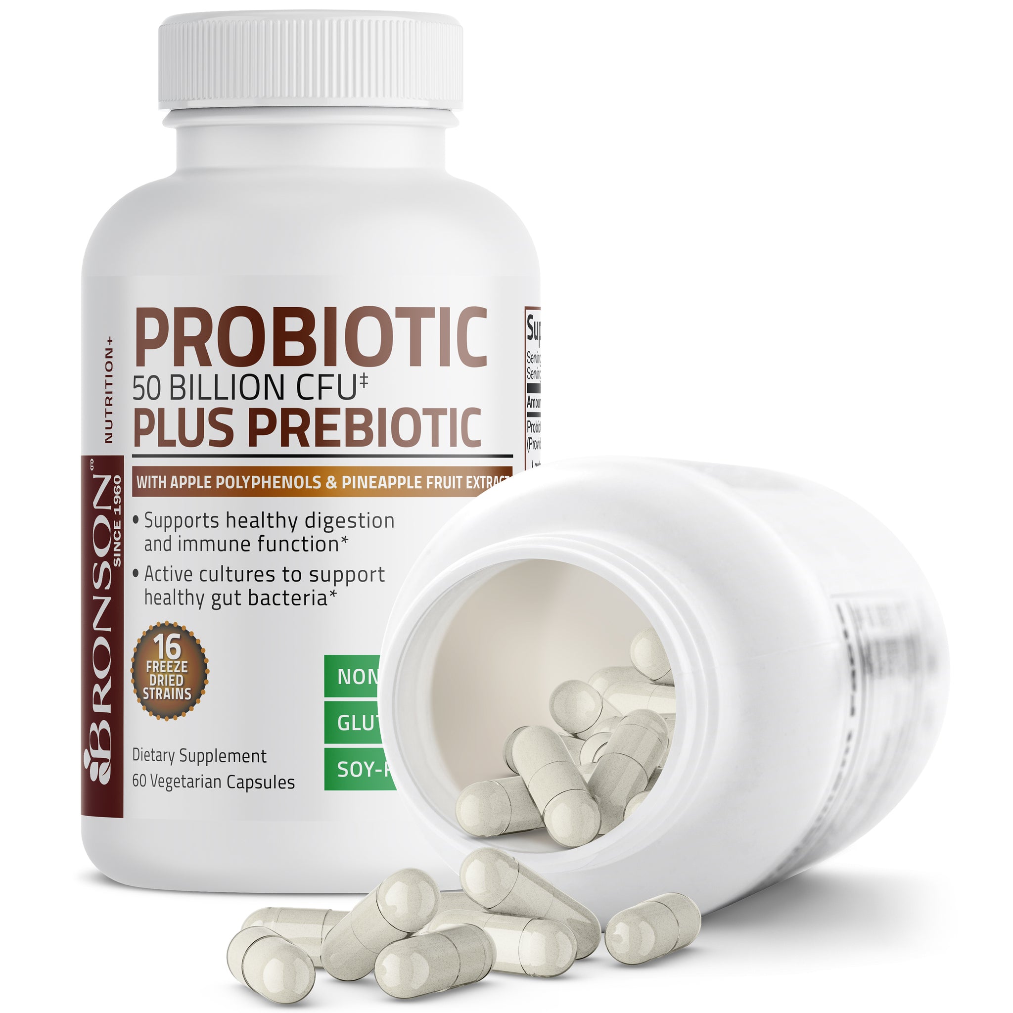Bronson Probiotic Plus Prebiotic - 50 Billion CFU - 60 Vegetarian ...
