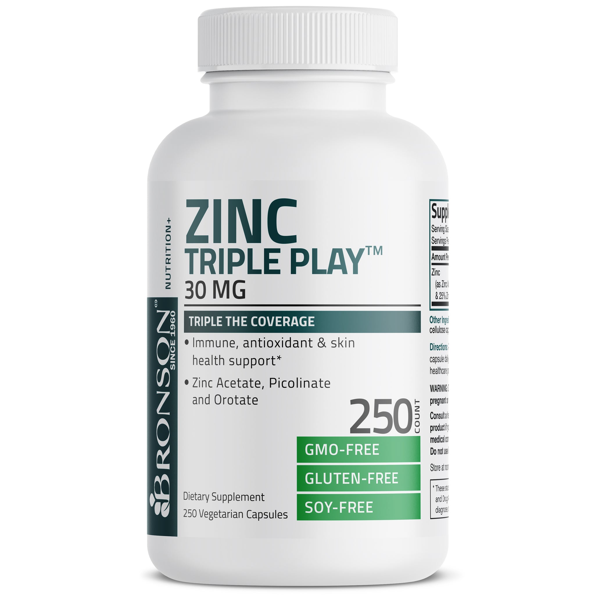 Bronson Zinc Triple Play - 30 mg - 30 Vegetarian Capsules | Vitamins ...