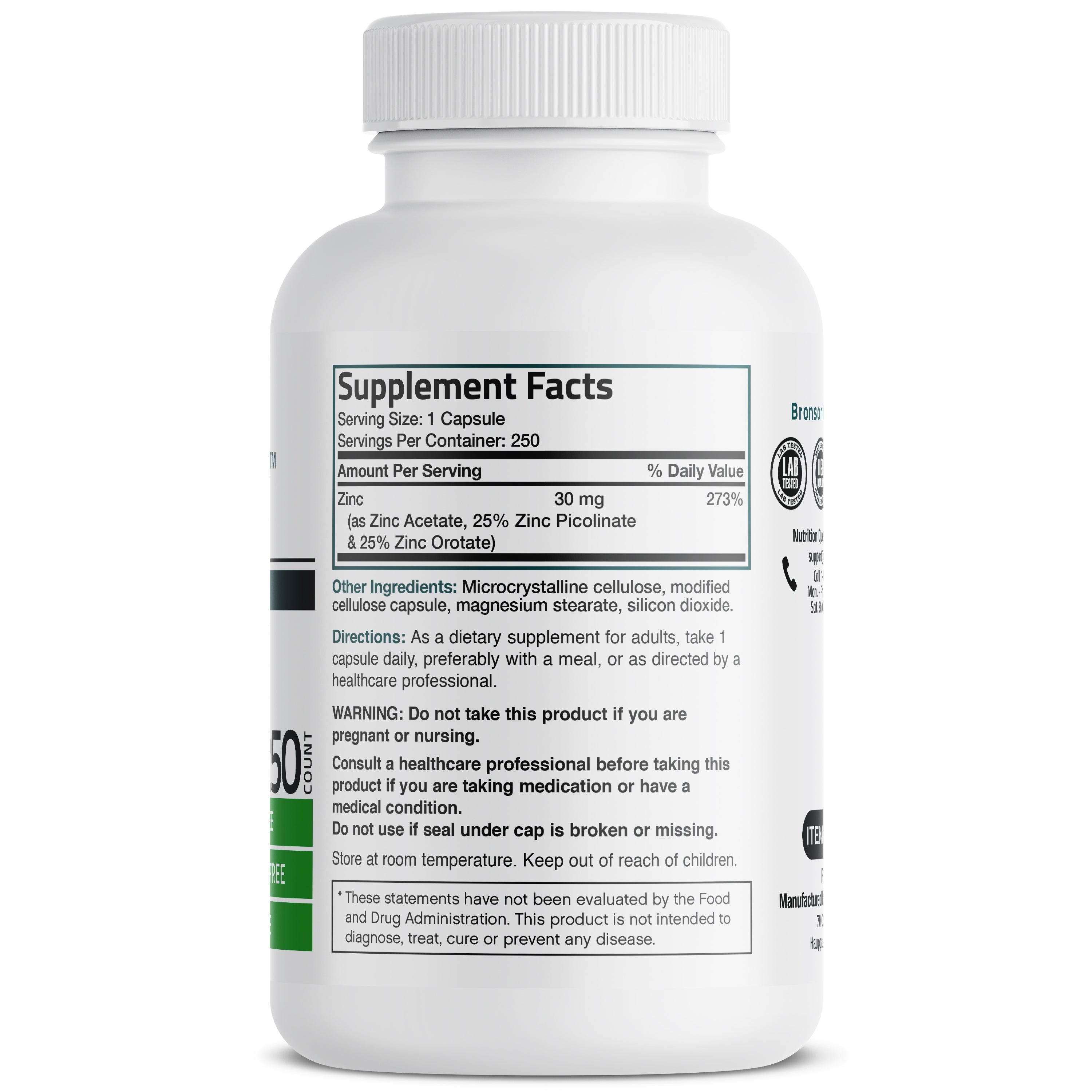 Bronson Zinc Triple Play - 30 mg - 30 Vegetarian Capsules | Vitamins ...