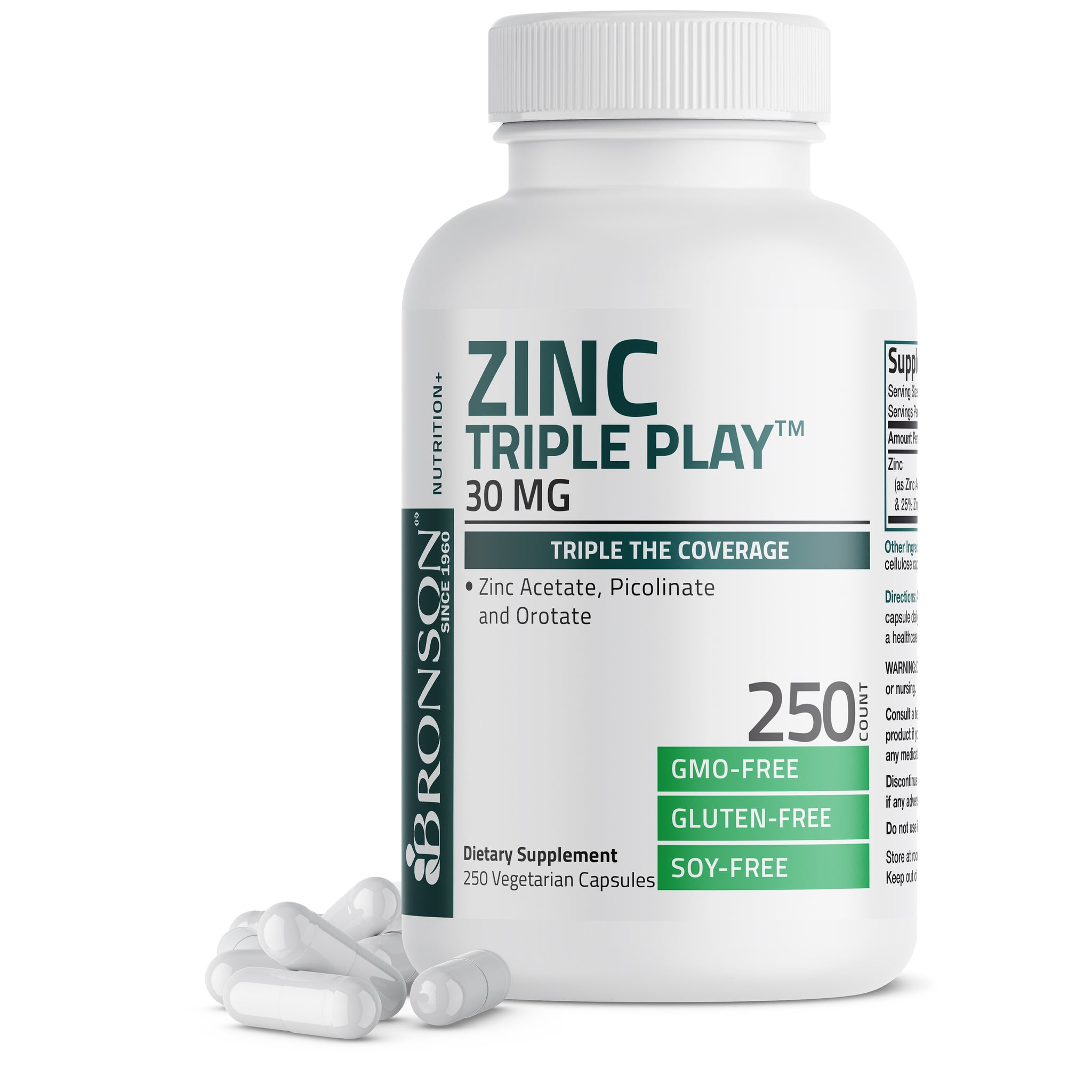 Bronson Zinc Triple Play - 30 mg - 30 Vegetarian Capsules | Vitamins ...