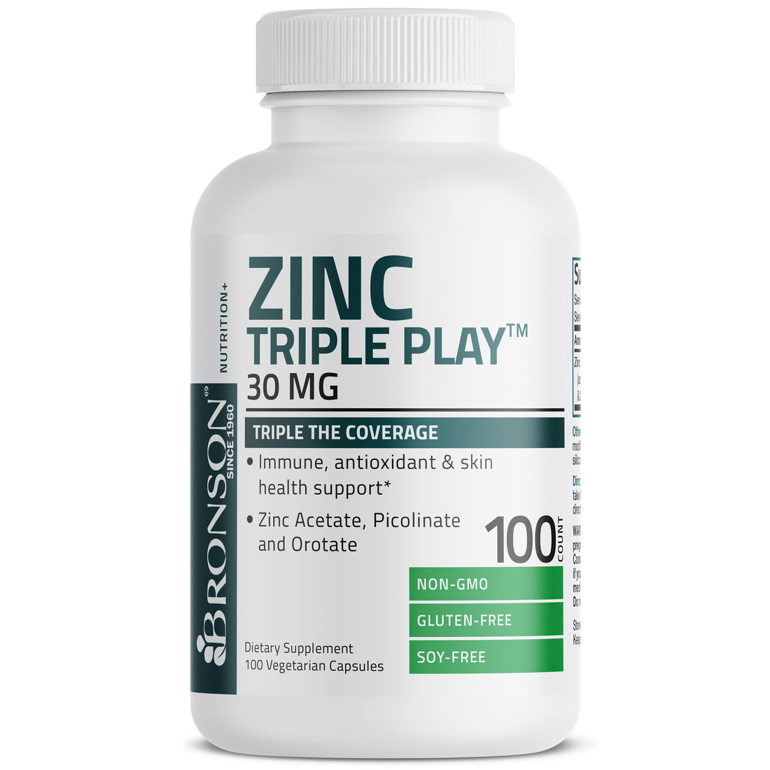 Bronson Zinc Triple Play - 30 mg - 30 Vegetarian Capsules | Vitamins ...