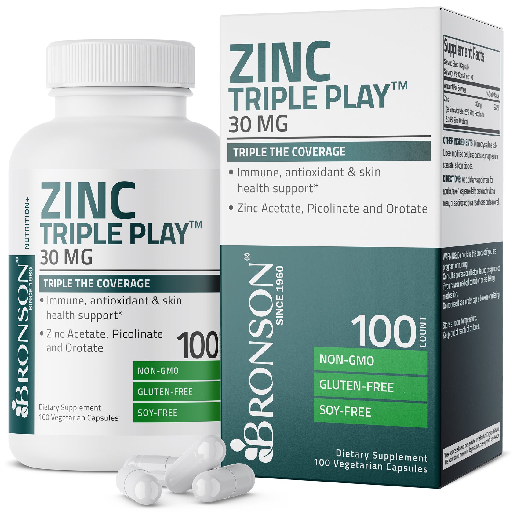 Bronson Zinc Triple Play - 30 mg - 30 Vegetarian Capsules | Vitamins ...
