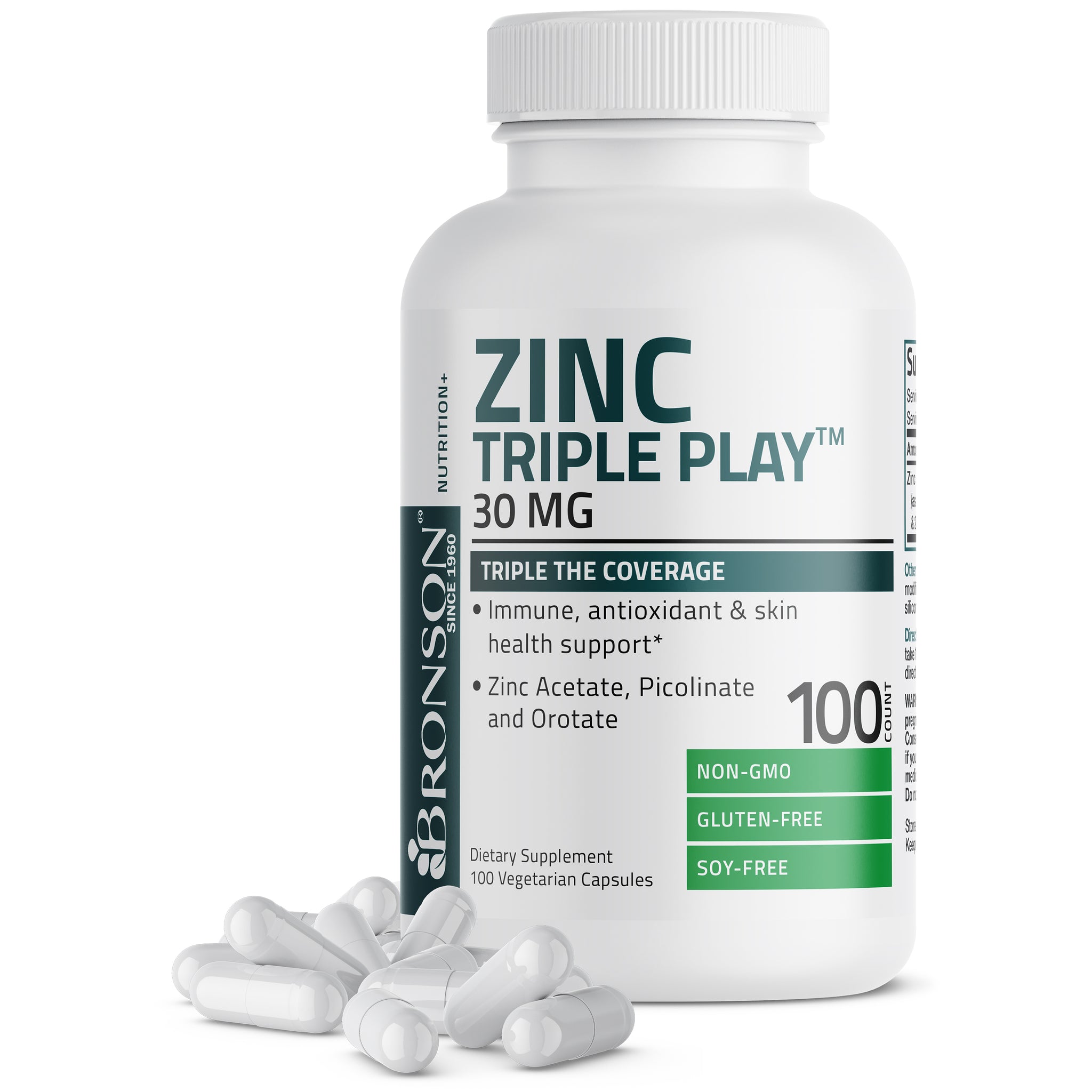 Bronson Zinc Triple Play - 30 mg - 30 Vegetarian Capsules | Vitamins ...