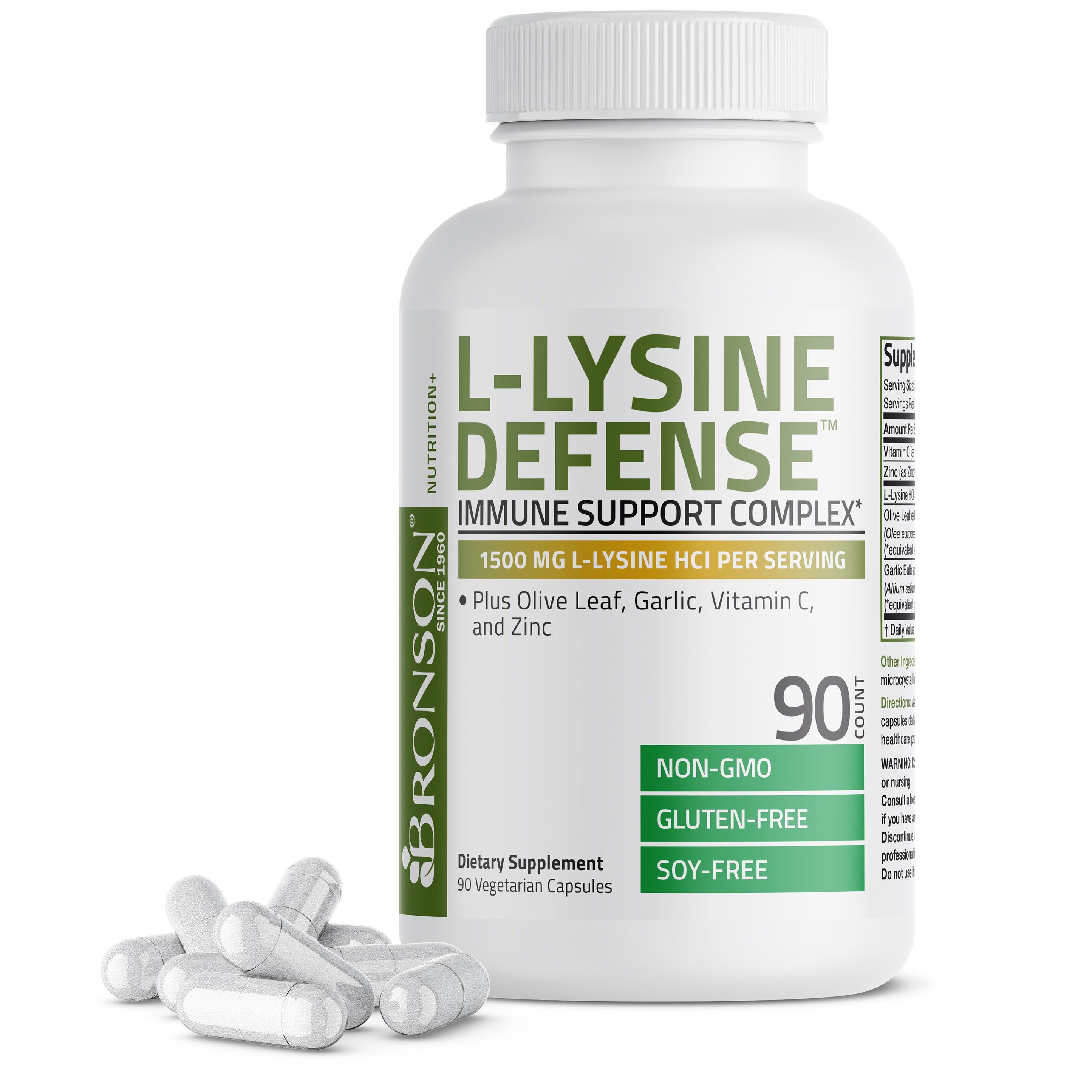 Bronson L-Lysine Defense Complex - 1500 mg - 90 Vegetarian Capsules ...