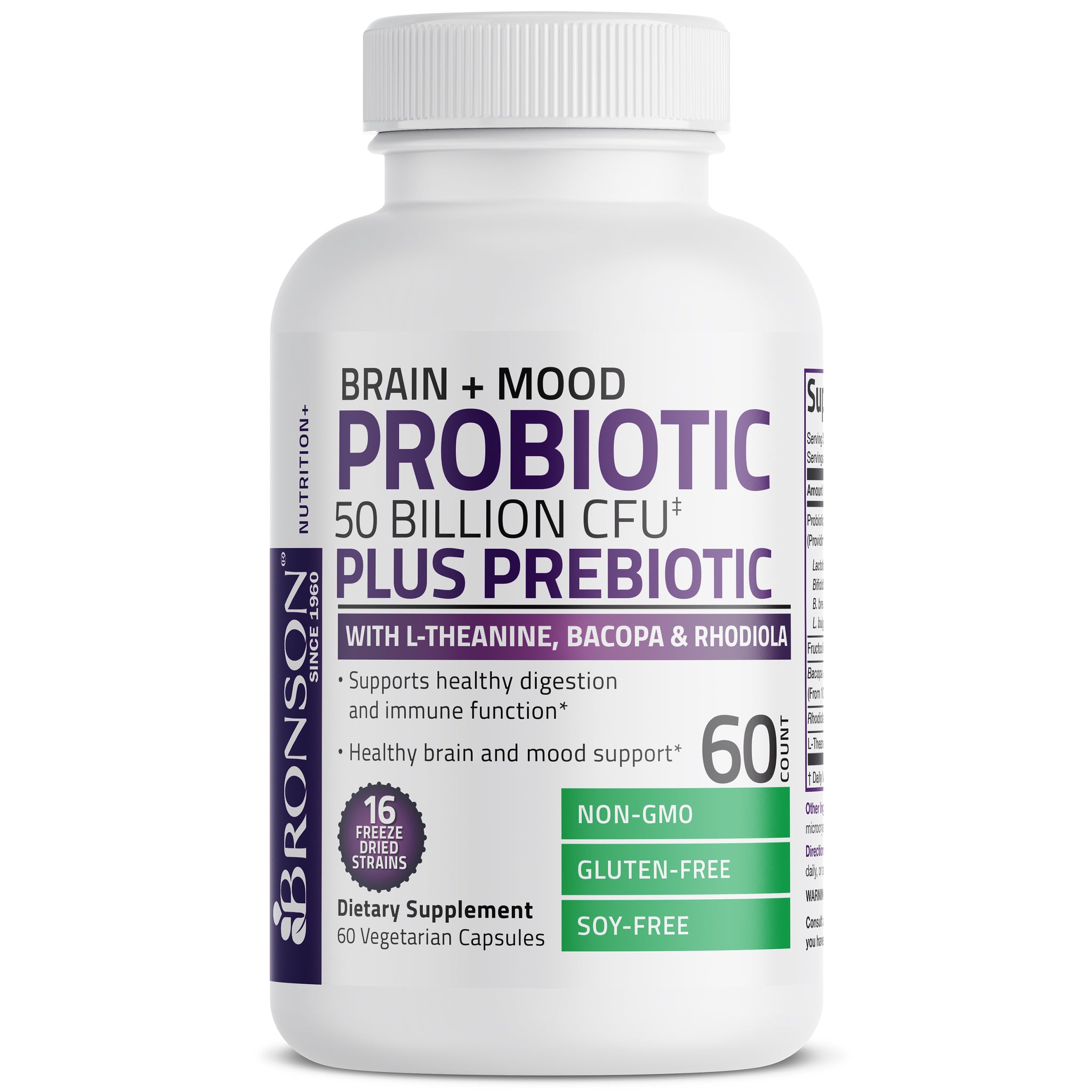 Probiotic Plus Prebiotic with L-Theanine, Bacopa & Rhodiola - 50 ...