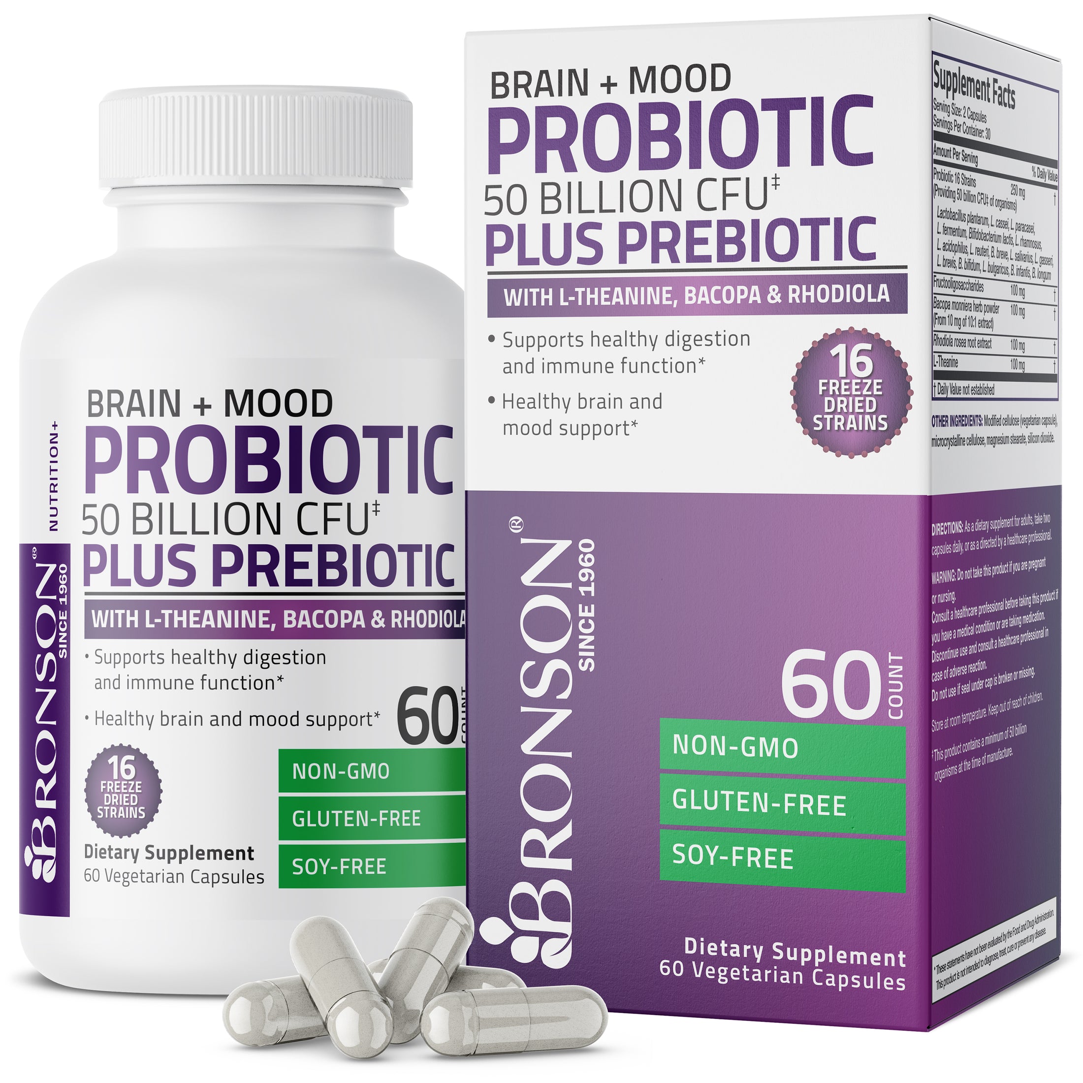 Probiotic Plus Prebiotic with L-Theanine, Bacopa & Rhodiola - 50 ...