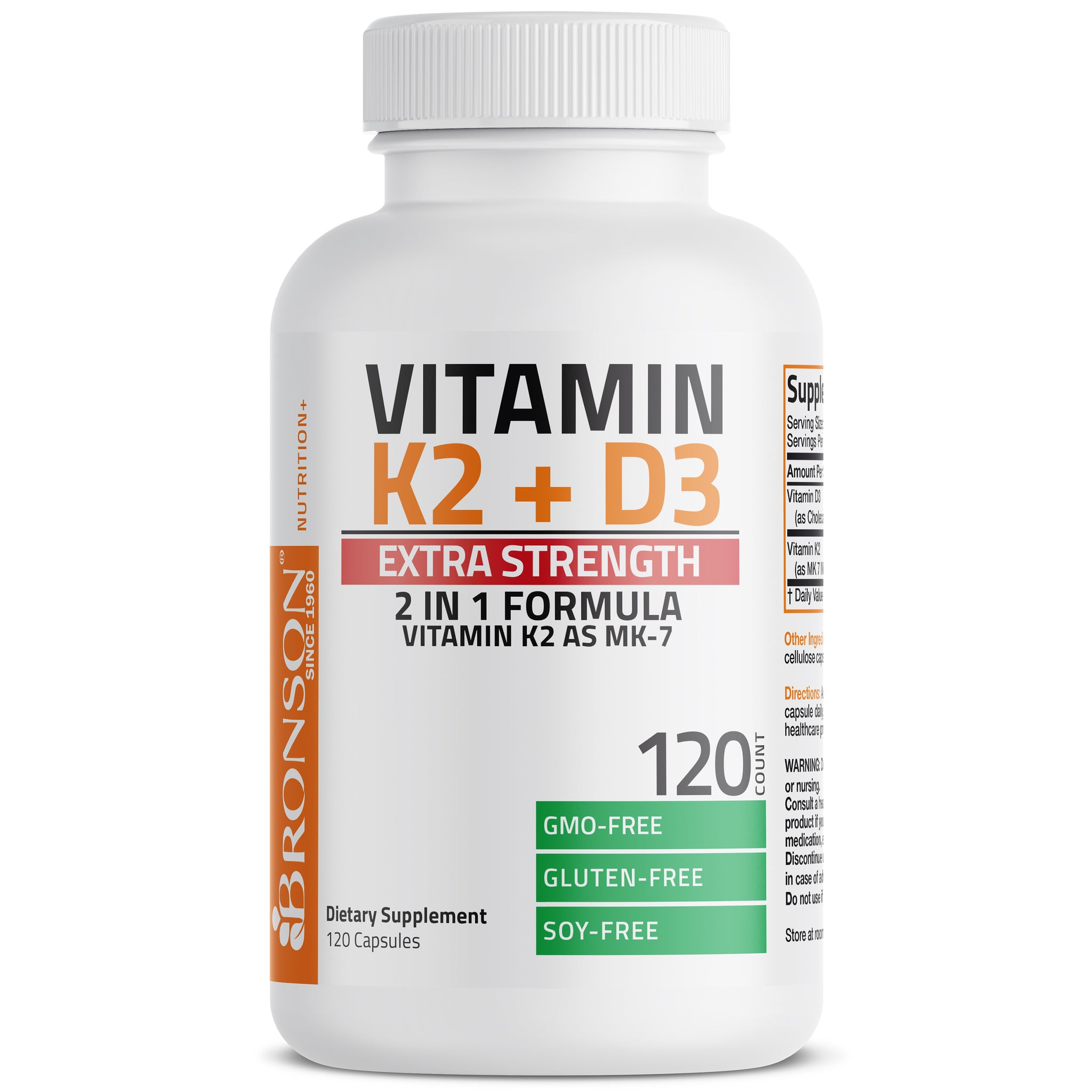 Bronson Extra Stength Vitamin K2 MK-7 Plus Vitamin D3 - 60 Capsules ...