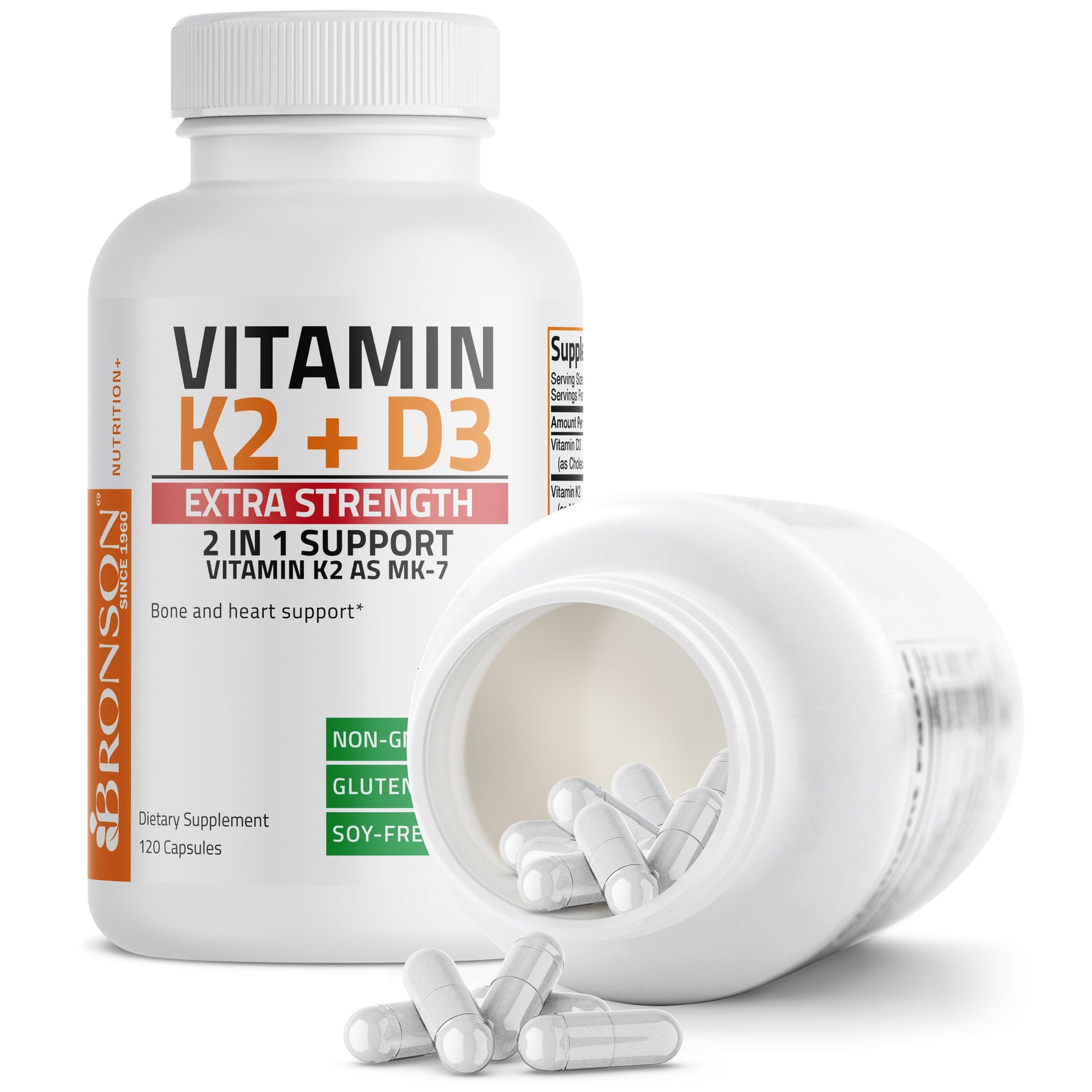 Bronson Extra Stength Vitamin K2 MK-7 Plus Vitamin D3 - 60 Capsules ...
