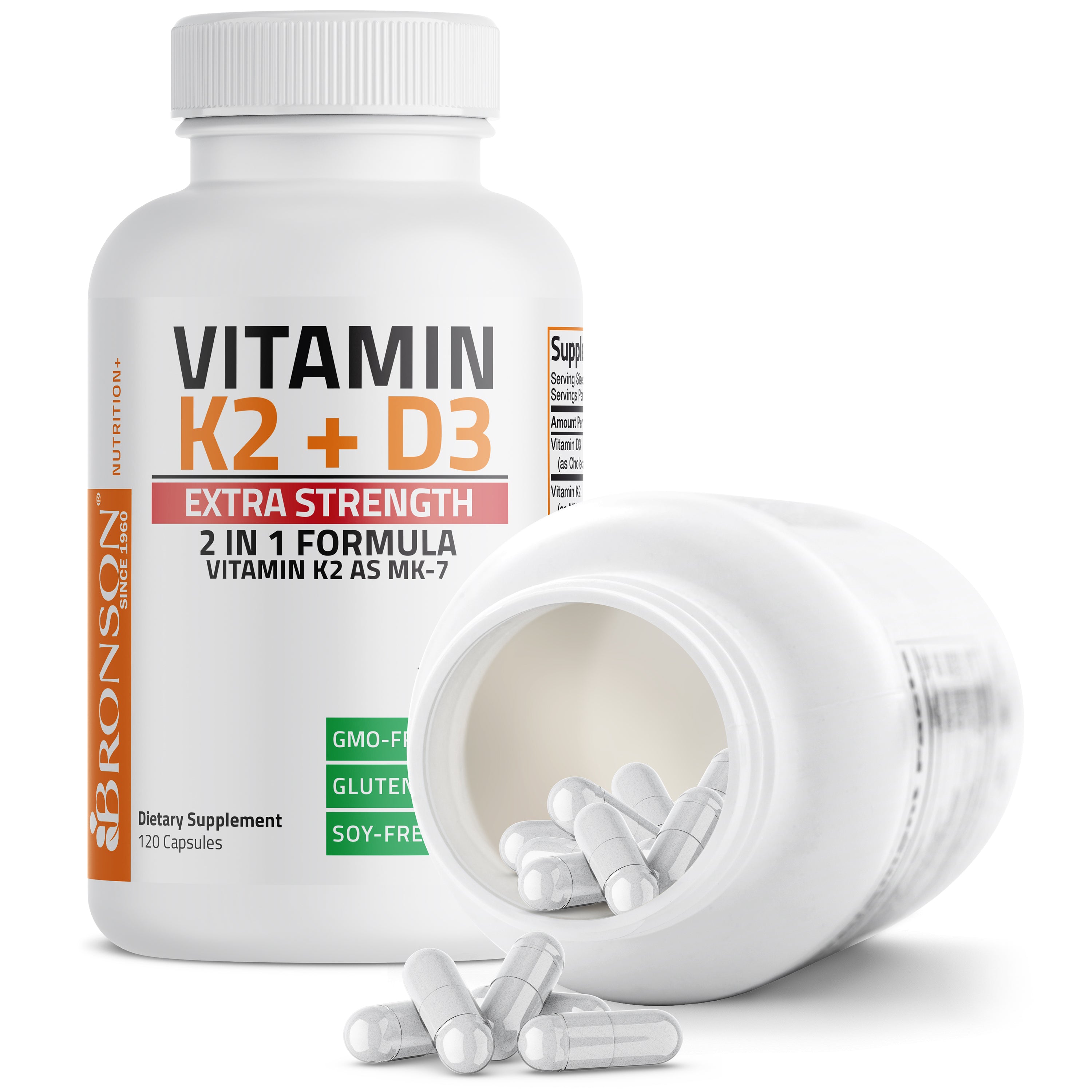 Bronson Extra Stength Vitamin K2 MK-7 Plus Vitamin D3 - 60 Capsules ...