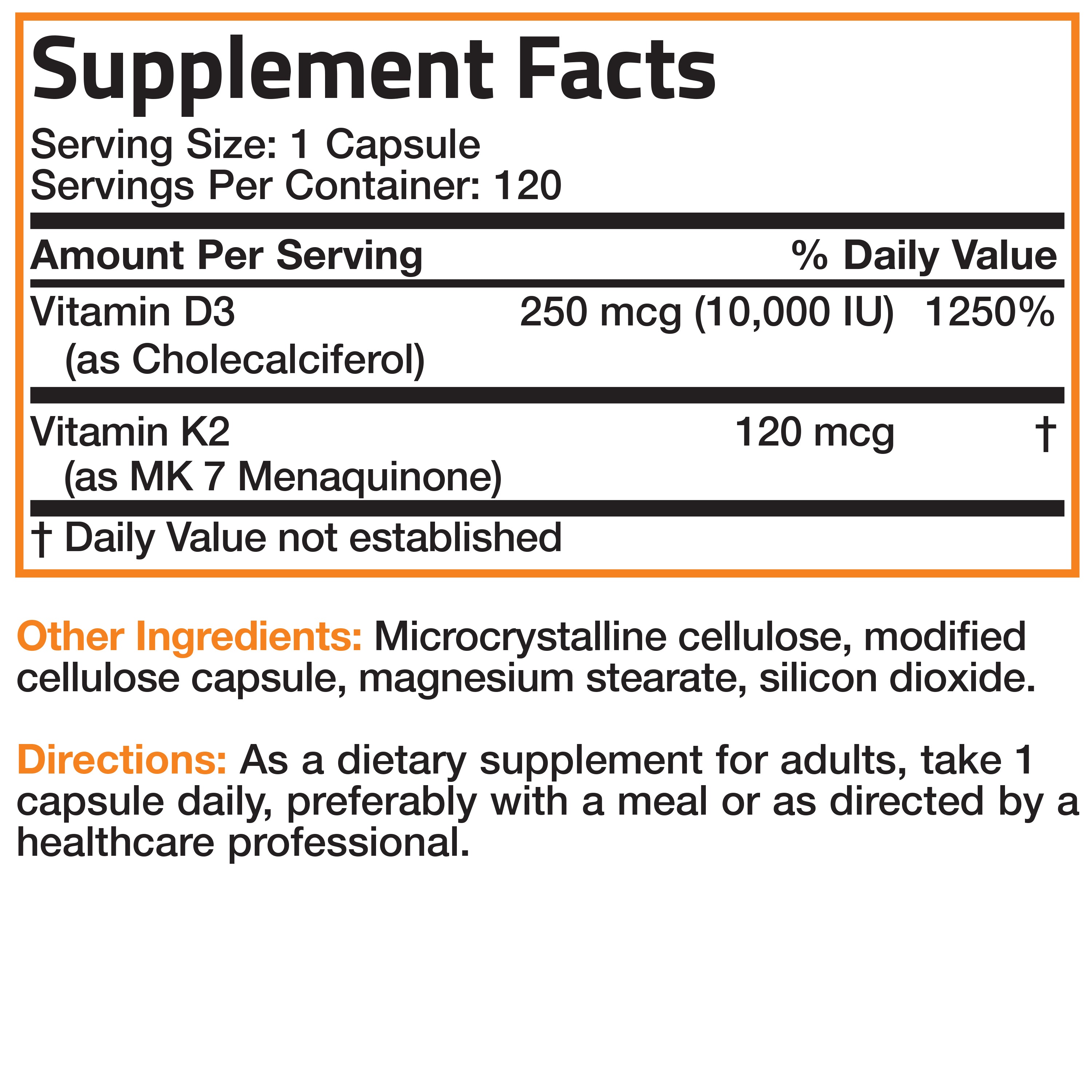 Bronson Extra Stength Vitamin K2 MK-7 Plus Vitamin D3 - 60 Capsules ...