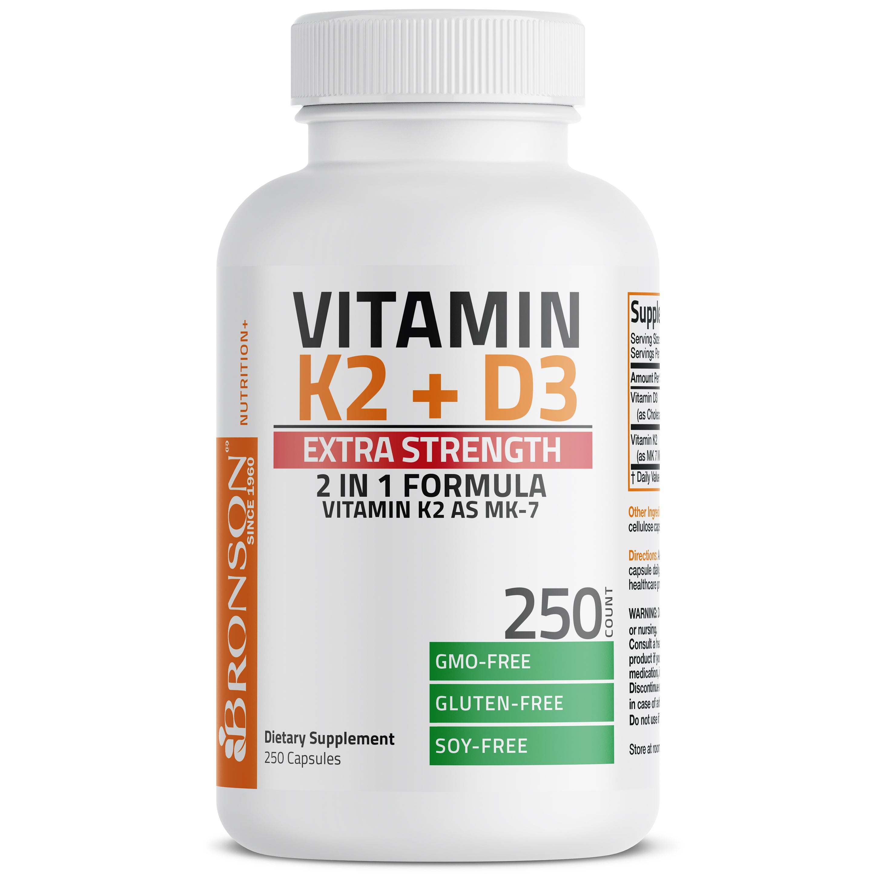 Bronson Extra Stength Vitamin K2 MK-7 Plus Vitamin D3 - 60 Capsules | Vitamins & Supplements ...