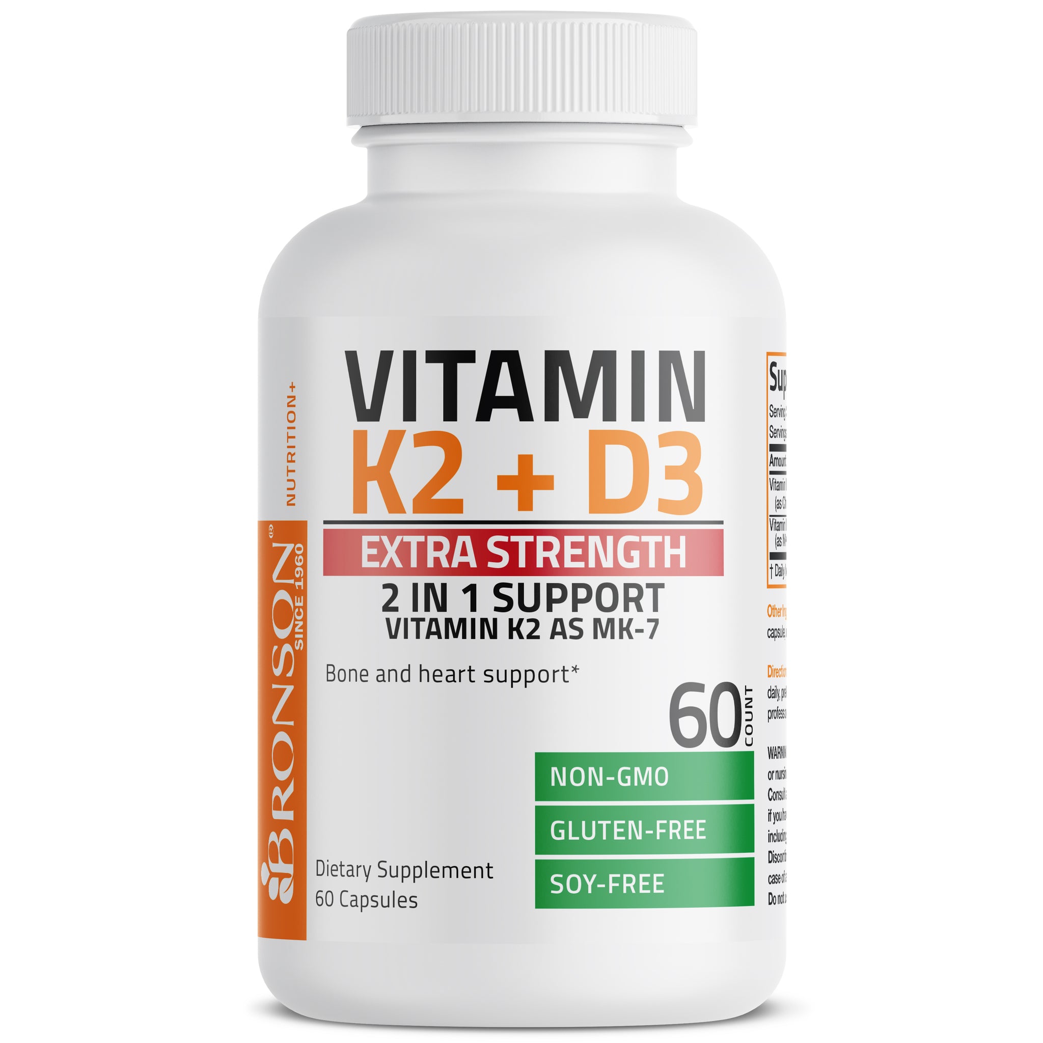 Bronson Extra Stength Vitamin K2 MK-7 Plus Vitamin D3 - 60 Capsules ...