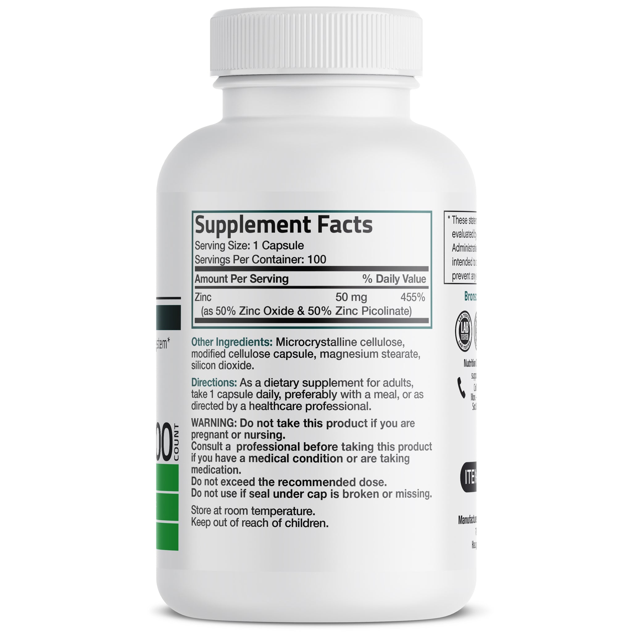 Bronson Zinc - 50 mg - 100 Vegetarian Capsules – Bronson Vitamins ...