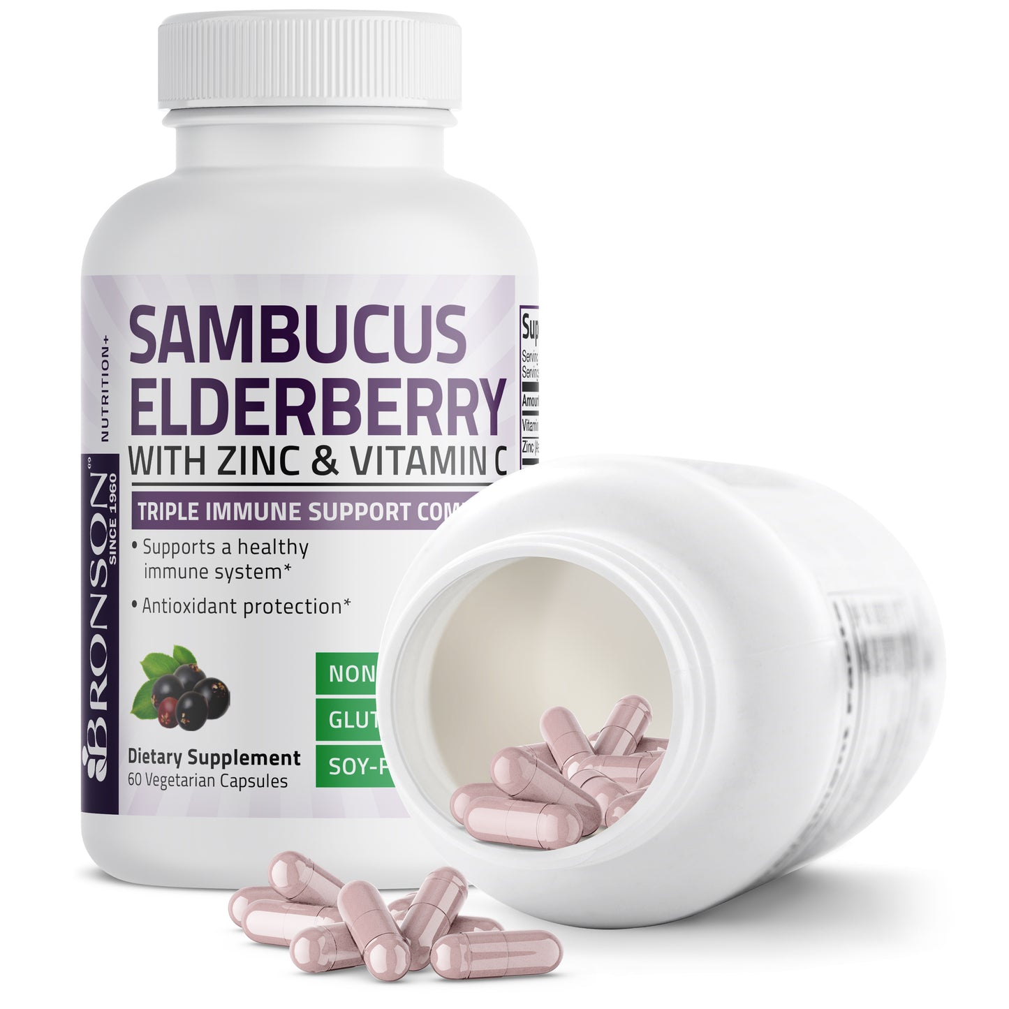 Bronson Sambucus Elderberry with Zinc & Vitamin C - 60 Vegetarian ...