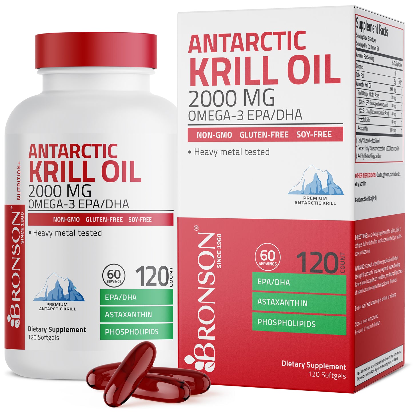 Bronson Antarctic Krill Oil Omega-3 EPA DHA with Astaxanthin Non-GMO ...