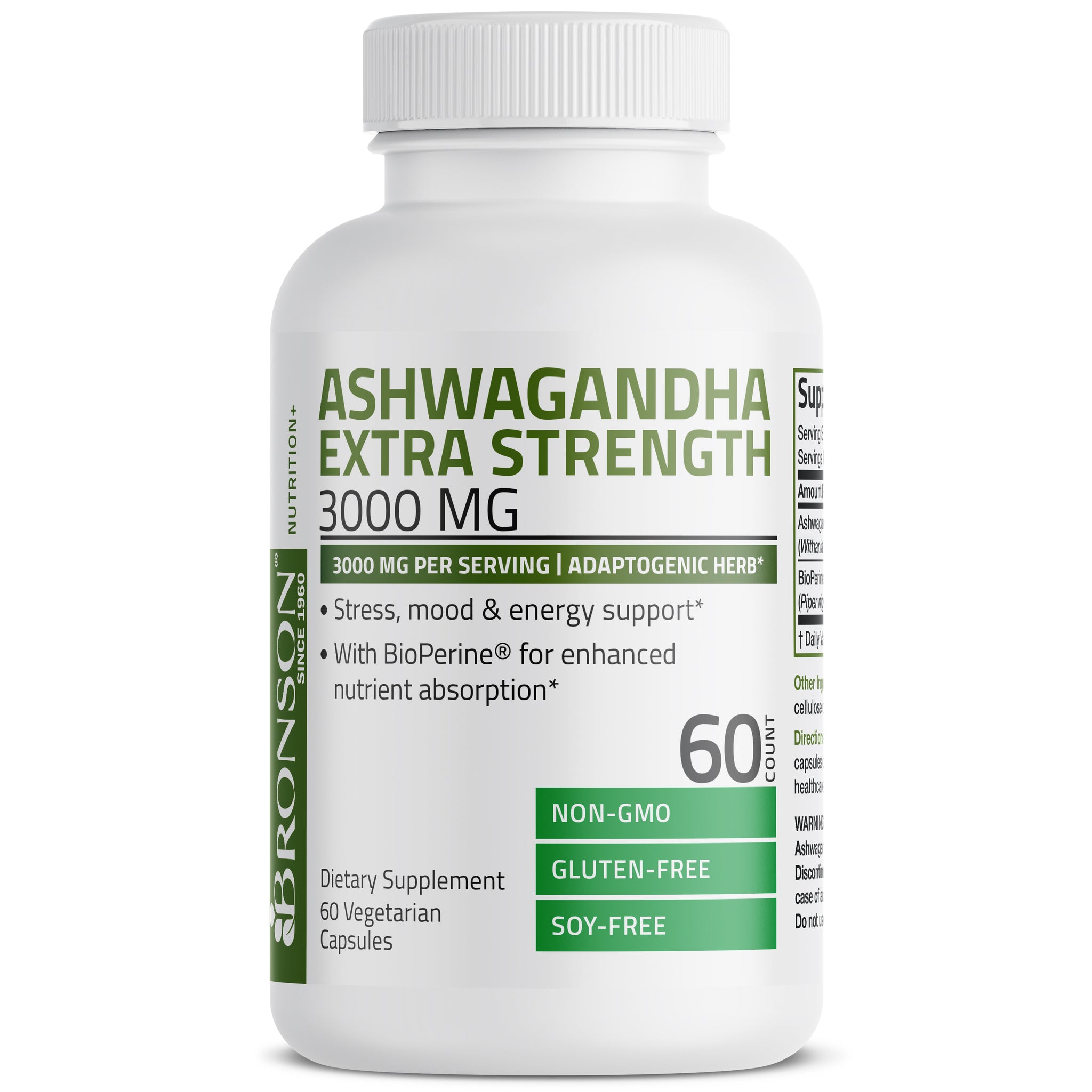 Bronson Ashwagandha Extra Strength - 3000 mg - 120 Vegetarian Capsules ...