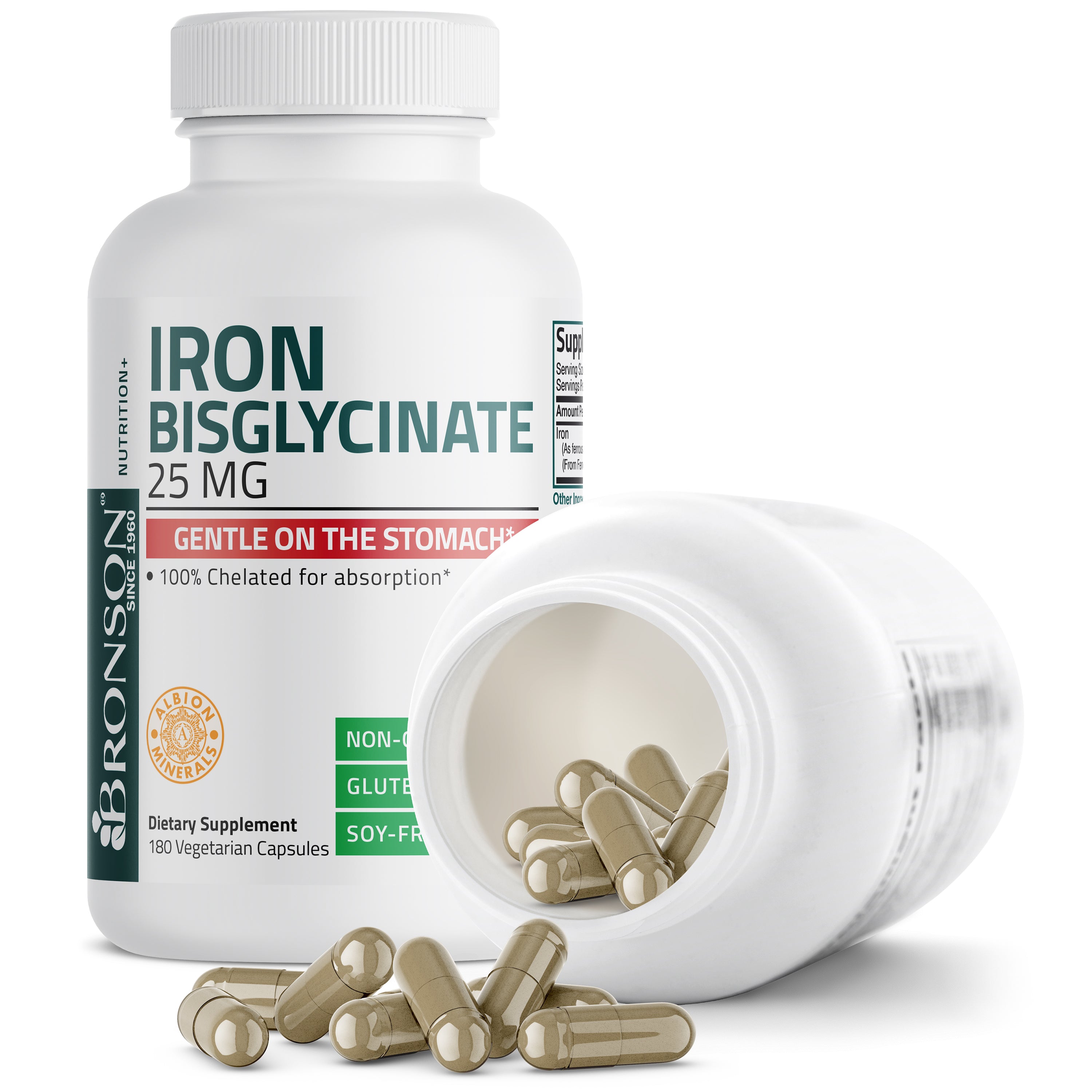 Bronson Iron Bisglycinate - 25 mg - 180 Vegetarian Capsules – bronsonlabs