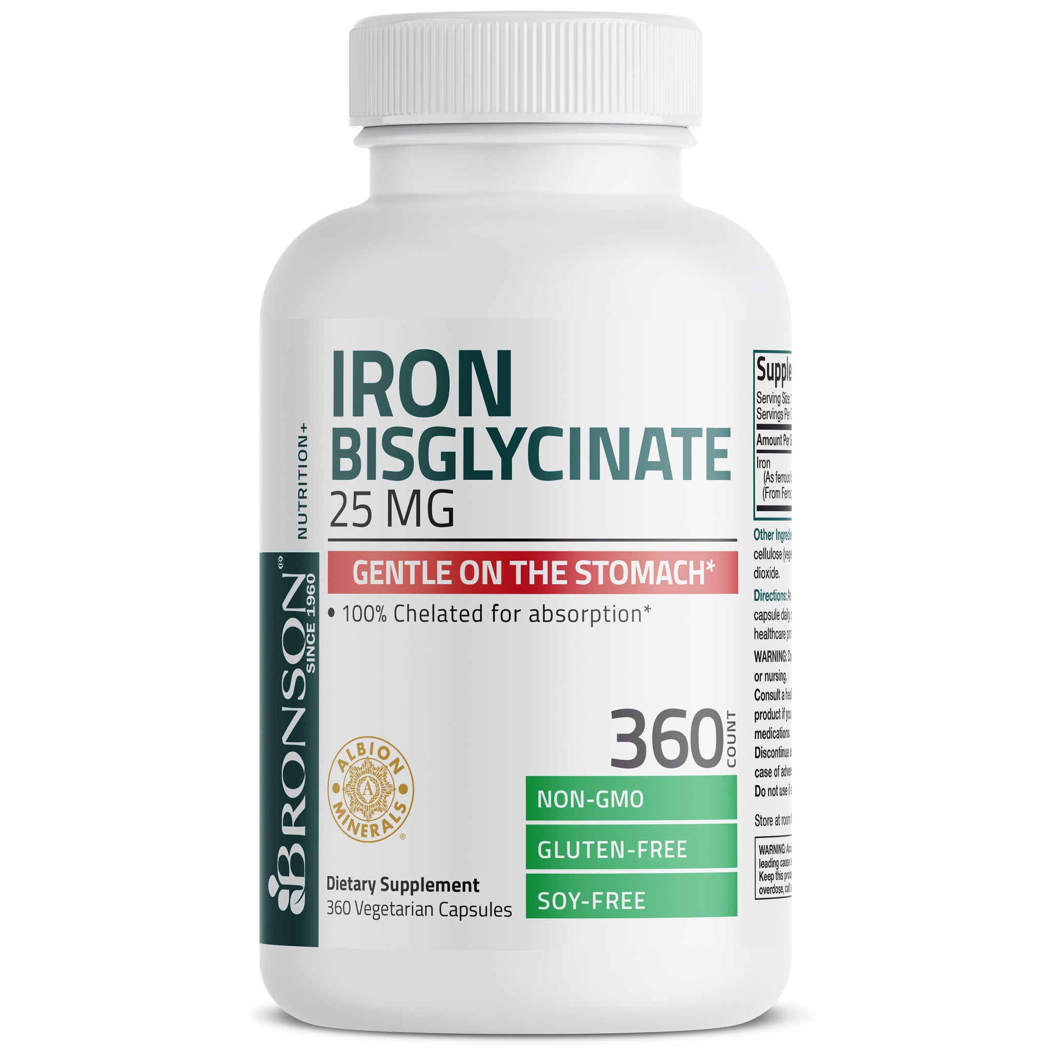 Bronson Iron Bisglycinate - 25 mg - 180 Vegetarian Capsules – Bronson ...