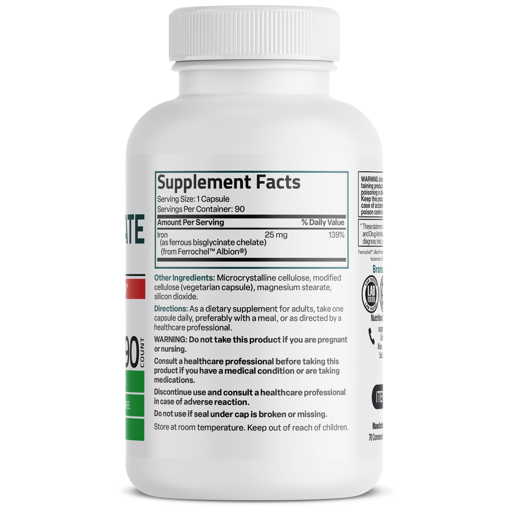 Bronson Iron Bisglycinate - 25 mg - 180 Vegetarian Capsules – Bronson ...