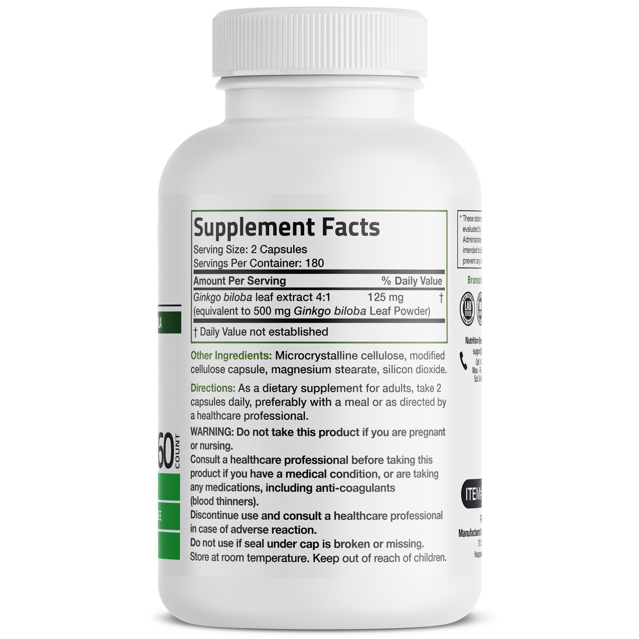 Bronson Gingko Biloba - 500 mg - 120 Vegetarian Capsules – Bronson ...