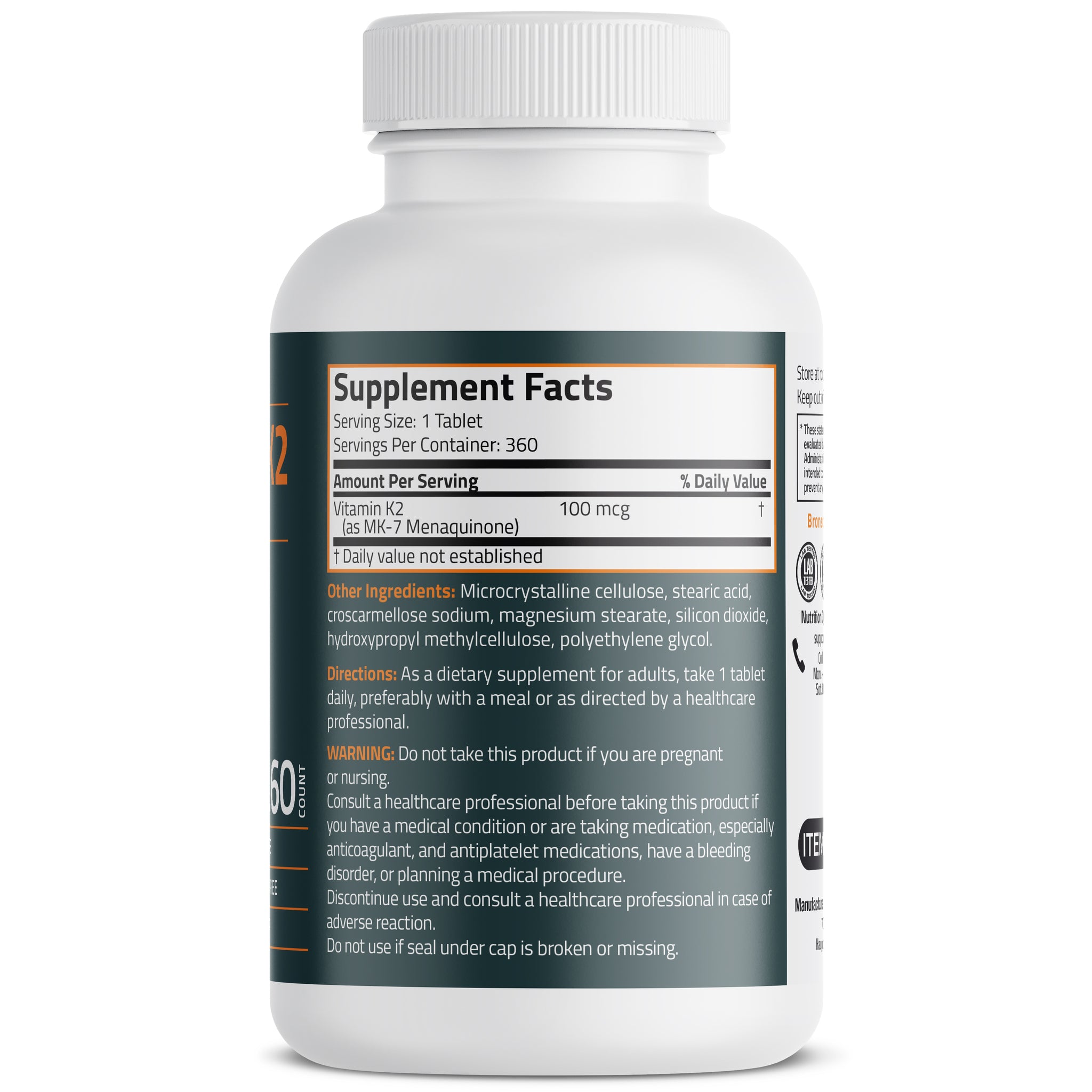 Vitamin K2 MK-7 100 MCG – Bronson Vitamins | Quality Vitamins and ...