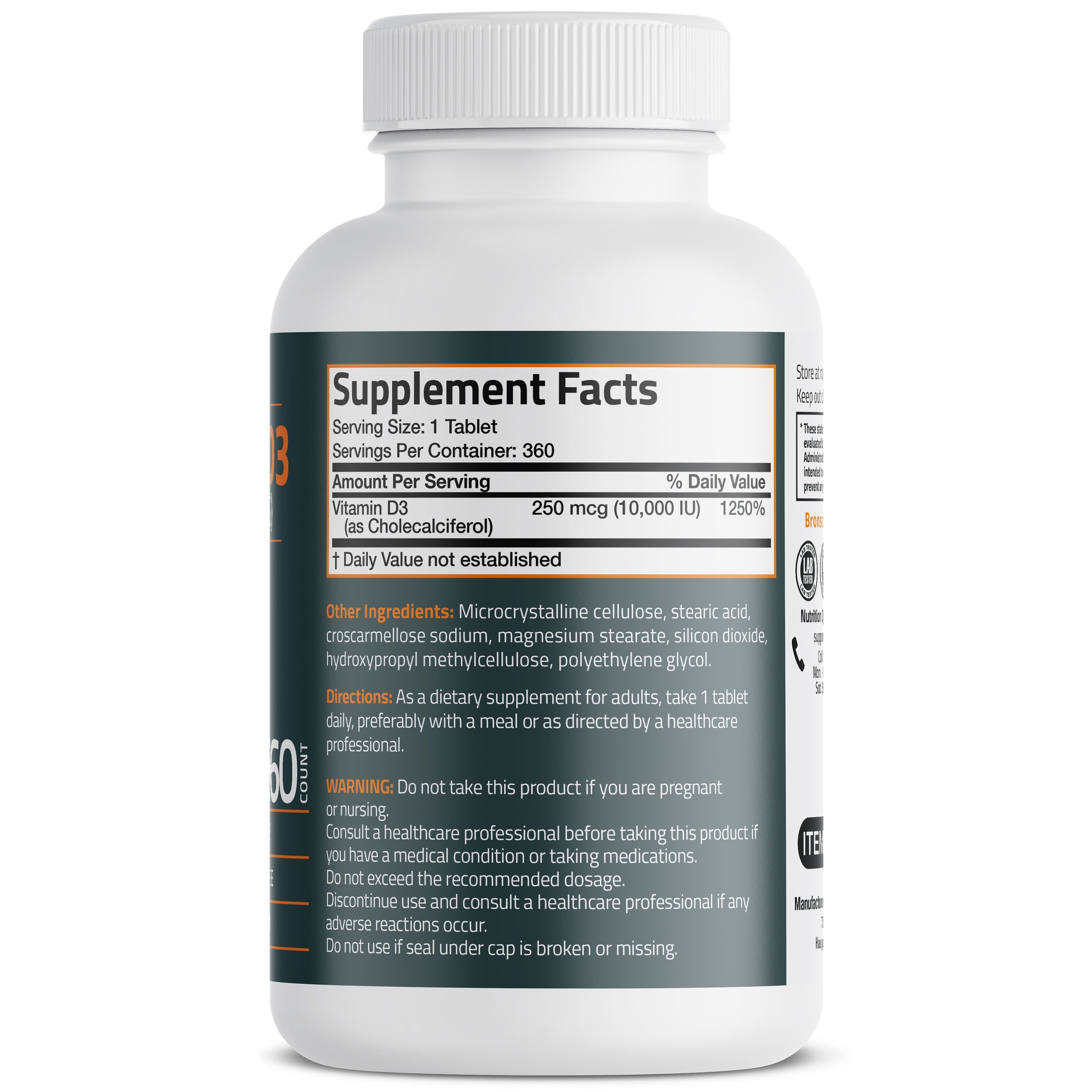 Vitamin D3 10,000 IU (250 MCG) – Bronson Vitamins | Quality Vitamins ...