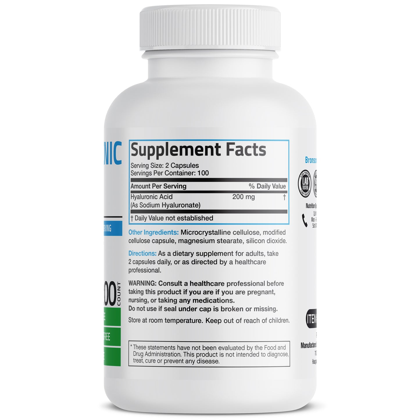Hyaluronic Acid 200 MG, 200 Vegetarian Capsules – bronsonlabs