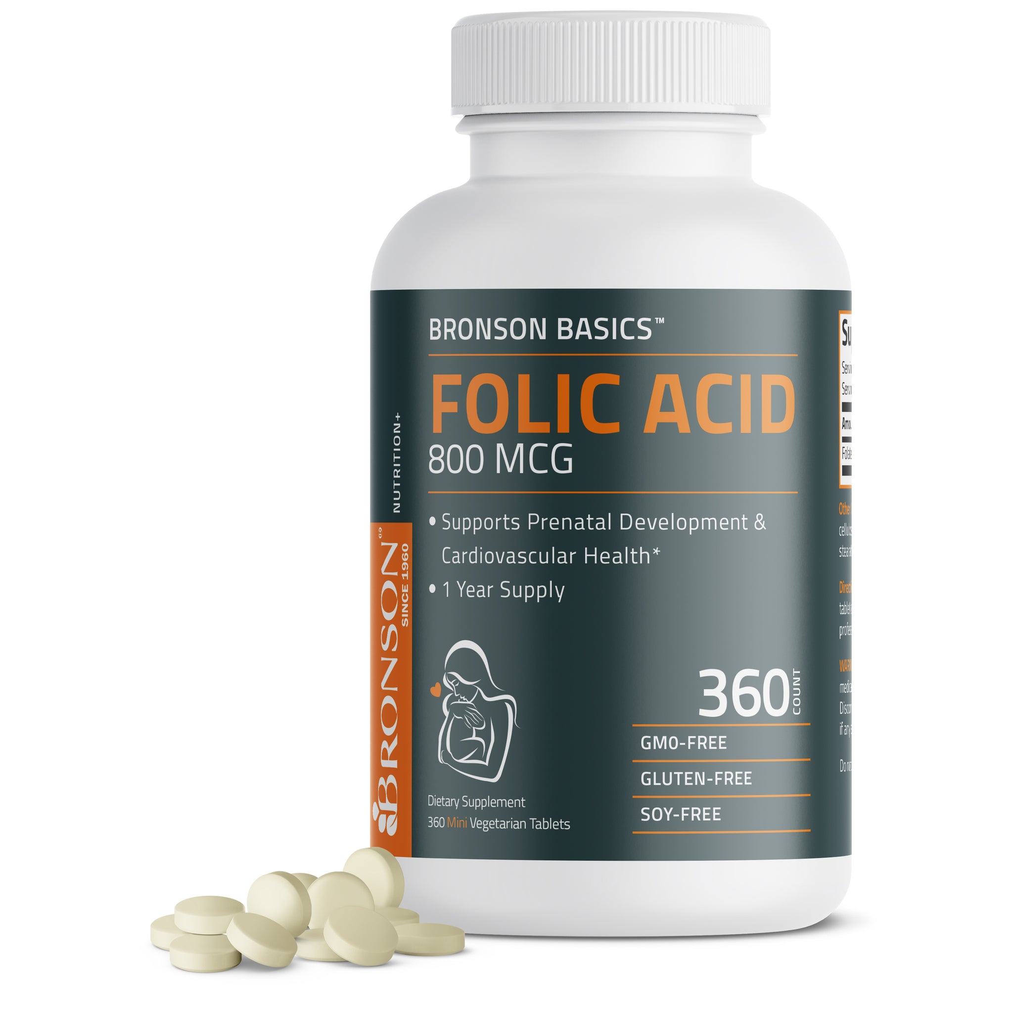 Folic Acid 800 MCG, 360 Tablets – Bronson Vitamins | Quality Vitamins ...