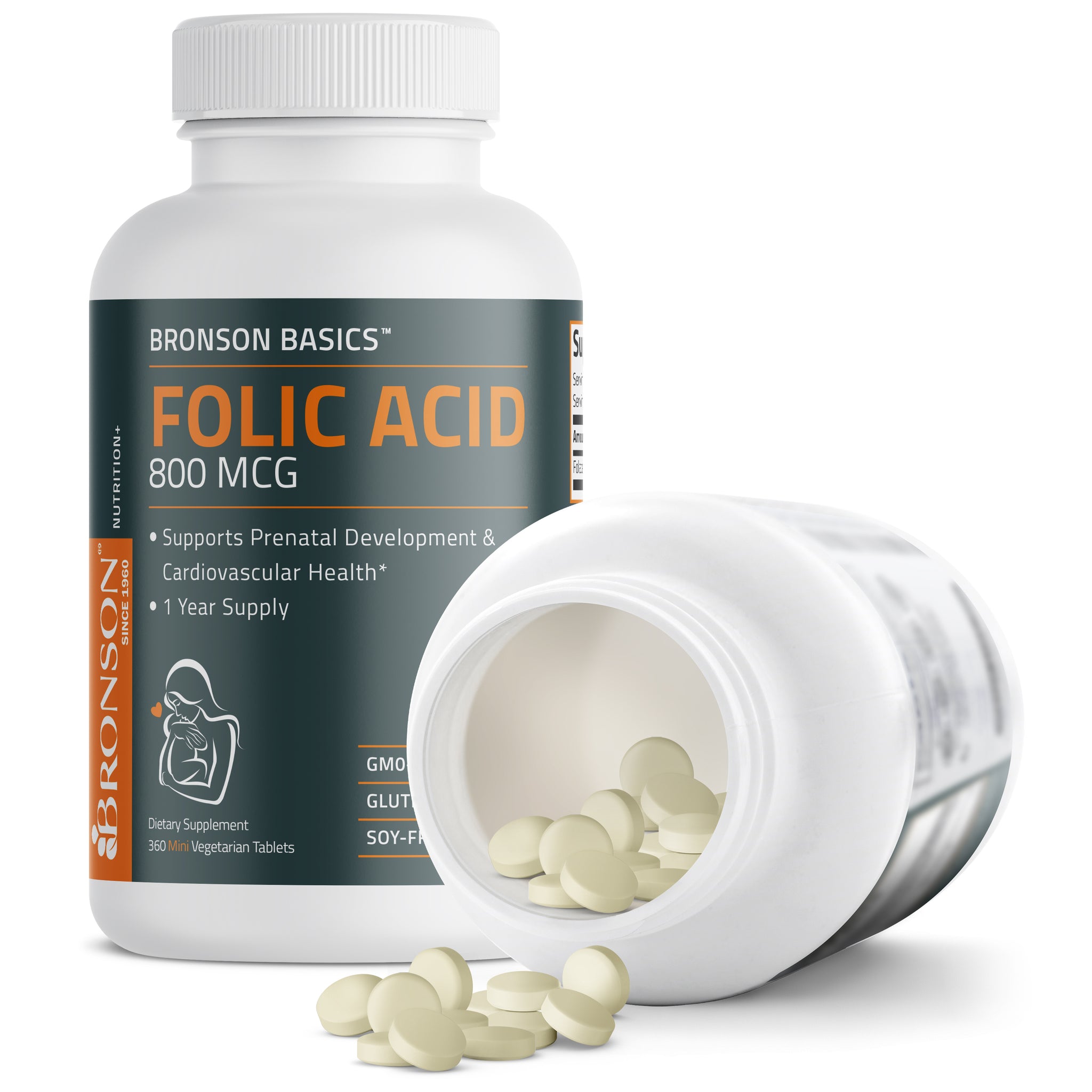 Folic Acid 800 MCG, 360 Tablets – Bronson Vitamins | Quality Vitamins ...