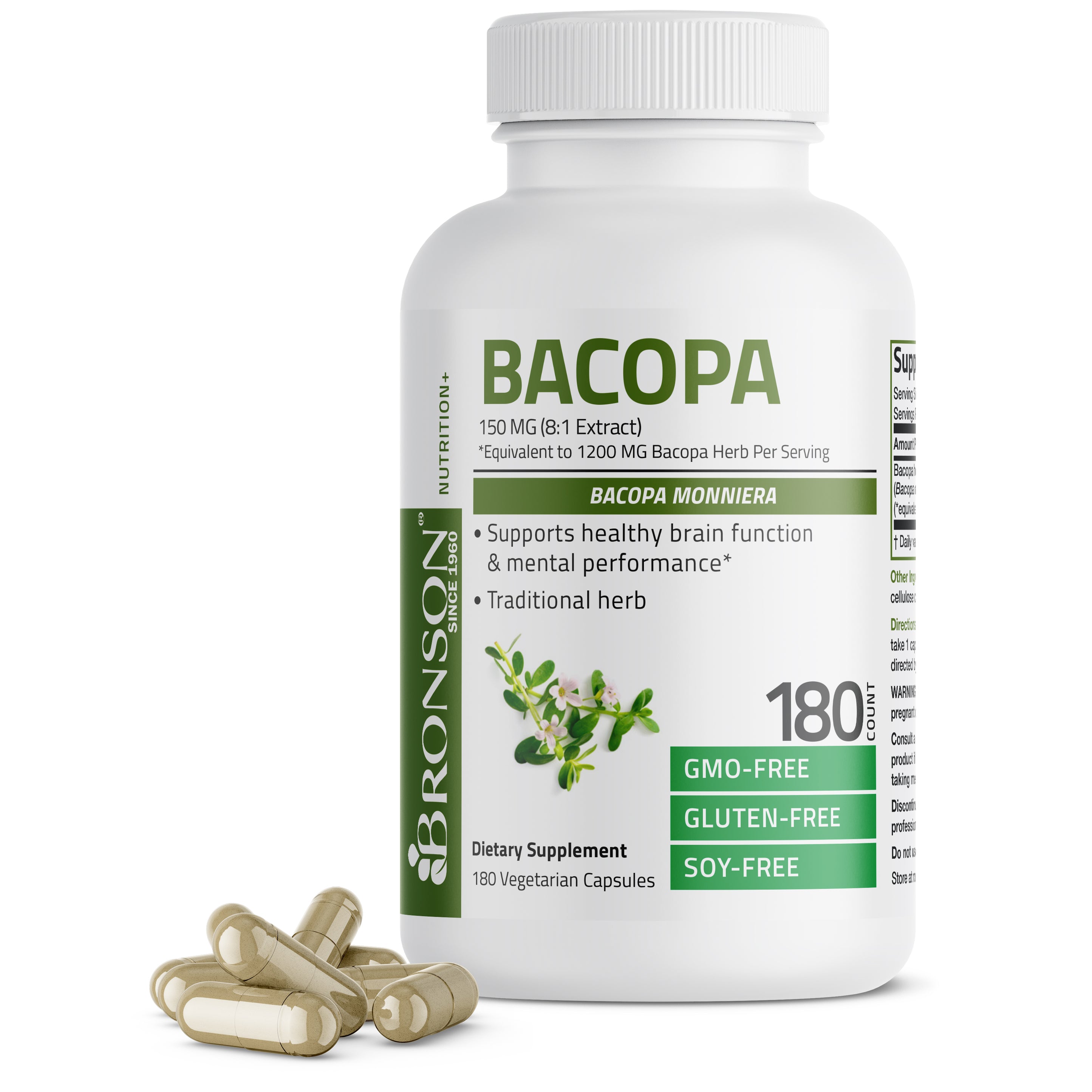 Bronson Bacopa 1200 MG - 90 Vegetarian Capsules | Herbs & Extracts ...
