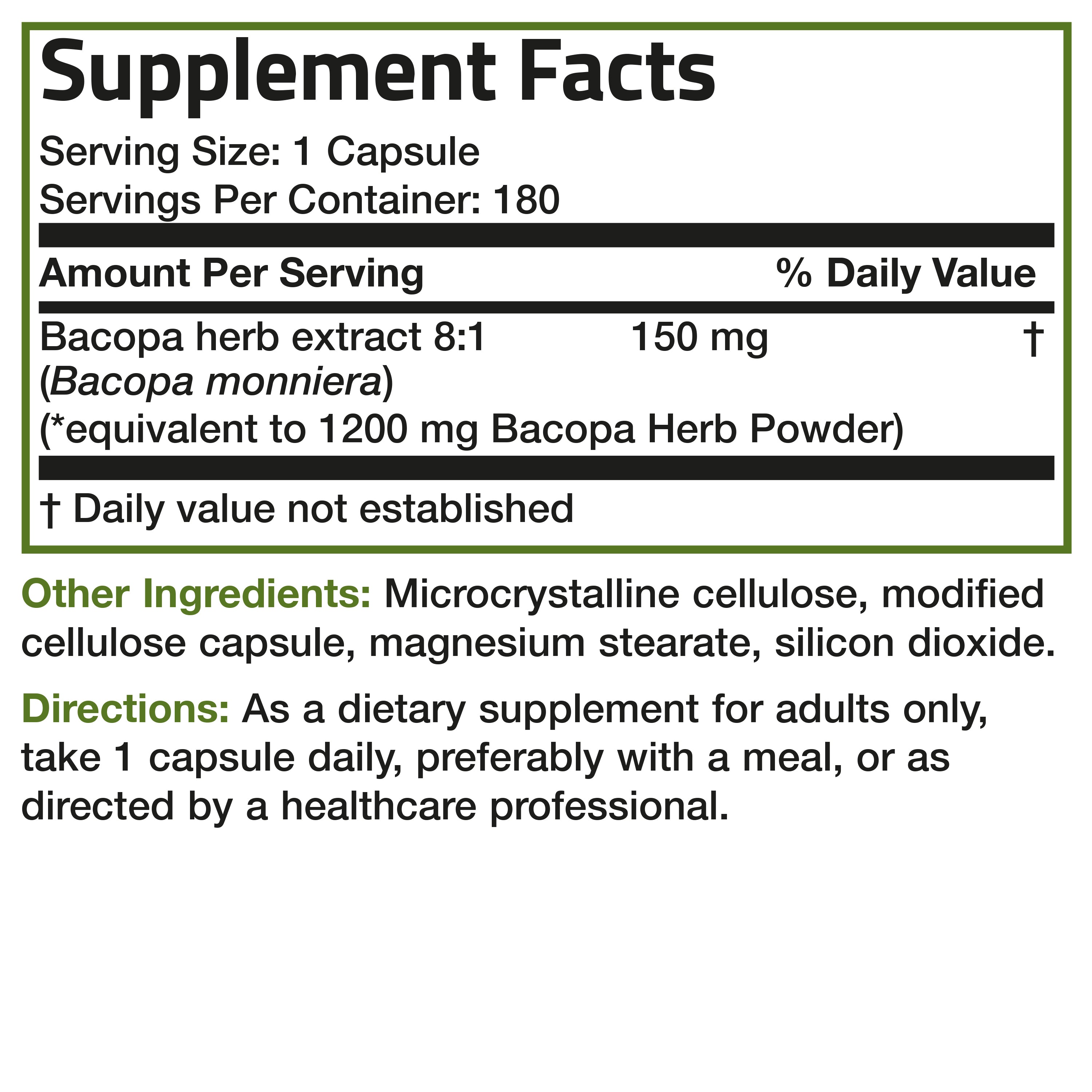 Bronson Bacopa 1200 MG - 90 Vegetarian Capsules | Herbs & Extracts ...
