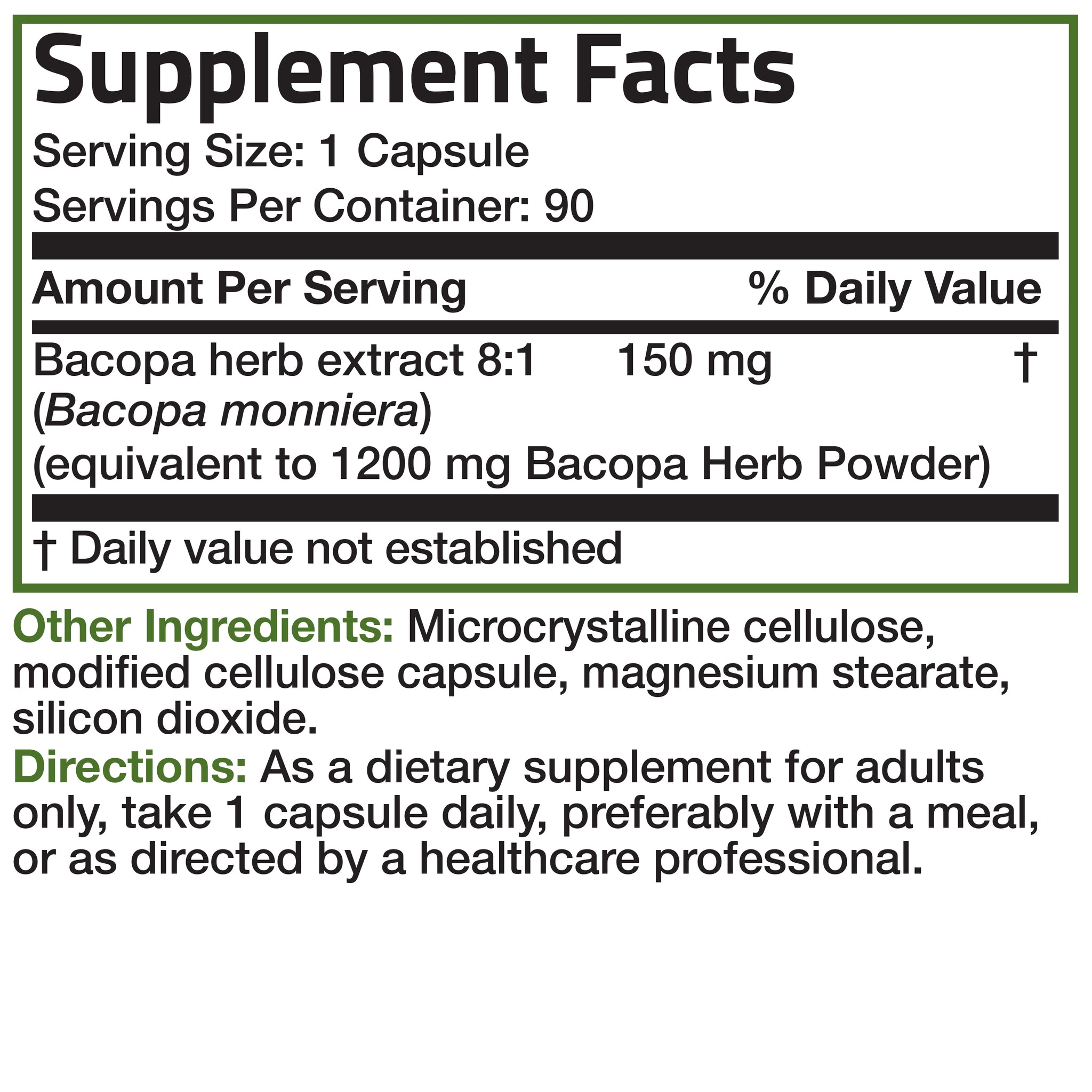 Bronson Bacopa 1200 MG - 90 Vegetarian Capsules | Herbs & Extracts ...