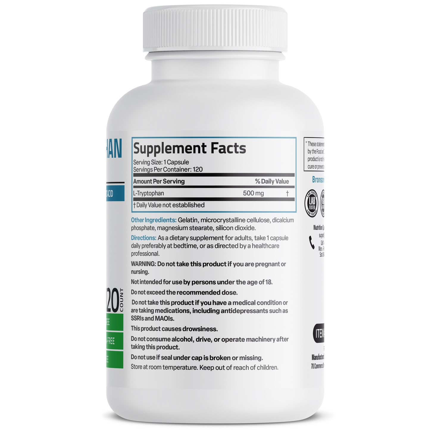 L-Tryptophan 500 MG – Bronson Vitamins | Quality Vitamins and ...