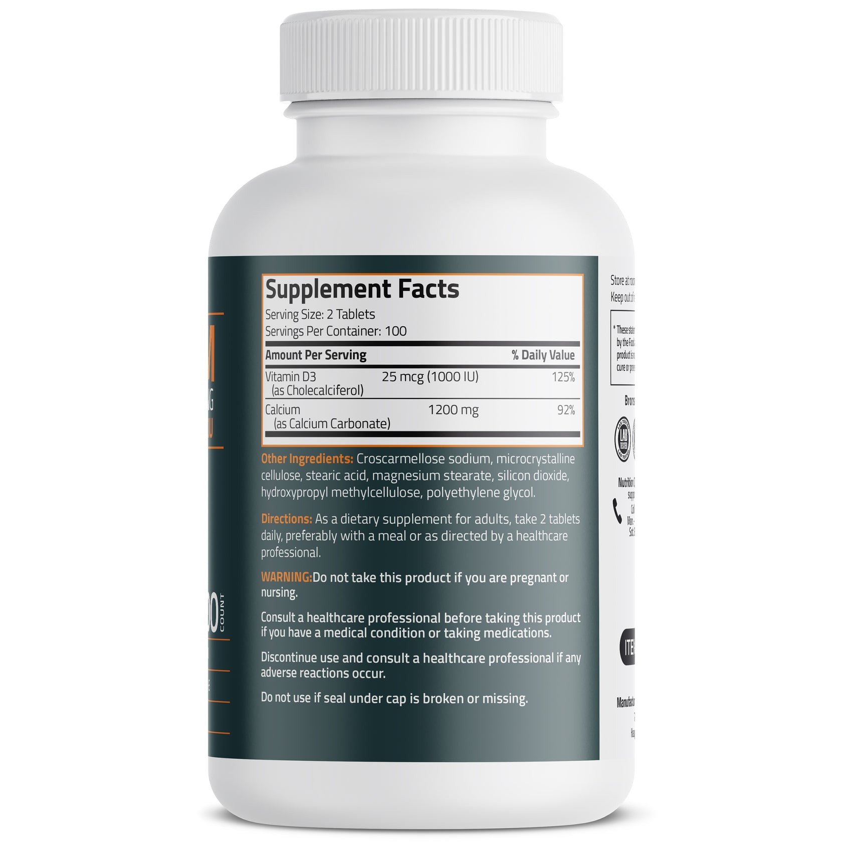 Calcium 1200 MG with Vitamin D3 1000 IU – Bronson Vitamins | Quality ...