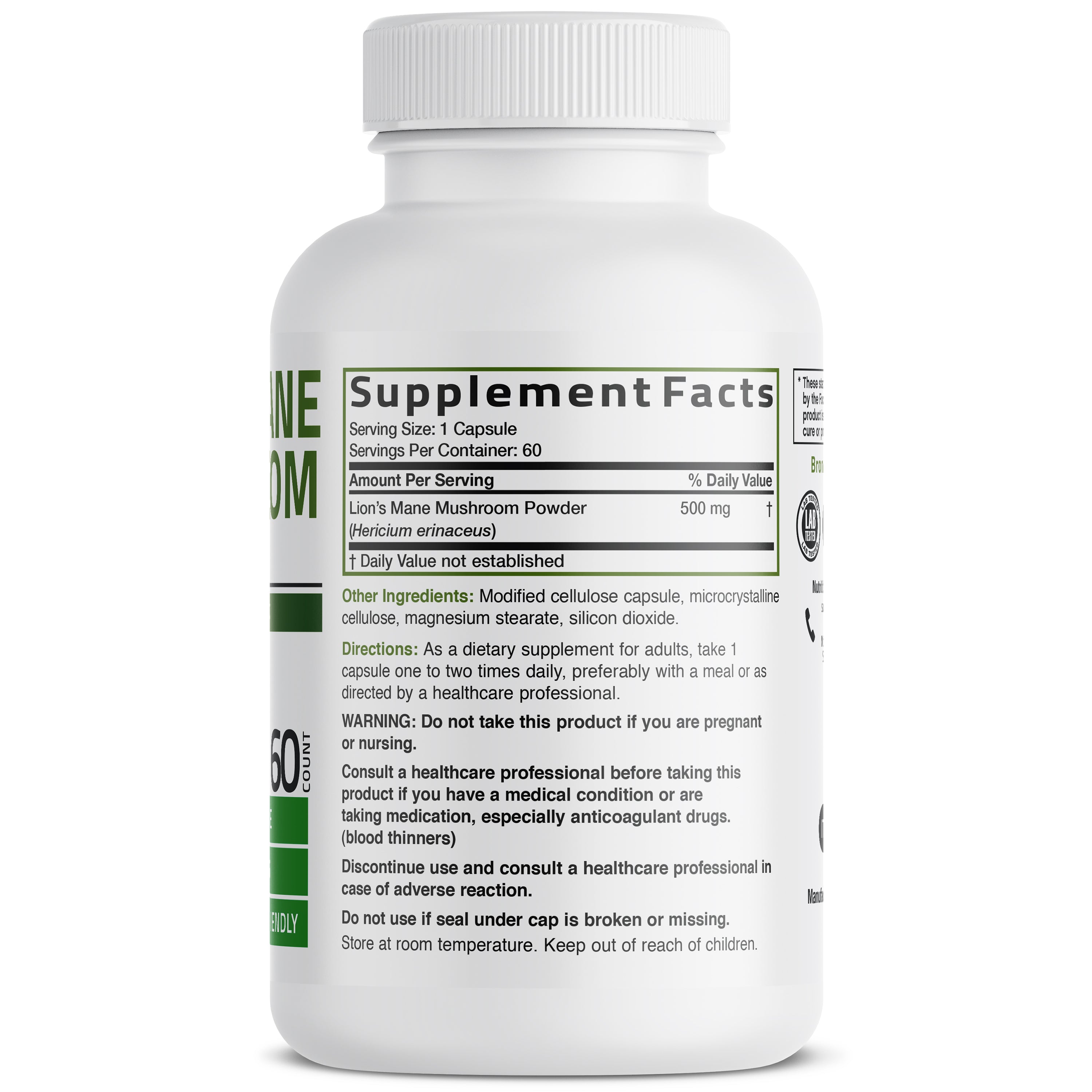 Lion's Mane Mushroom 500 mg – Bronson Vitamins | Quality Vitamins and ...