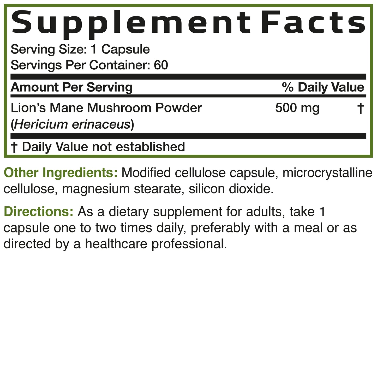 Lion's Mane Mushroom 500 mg – Bronson Vitamins | Quality Vitamins and ...