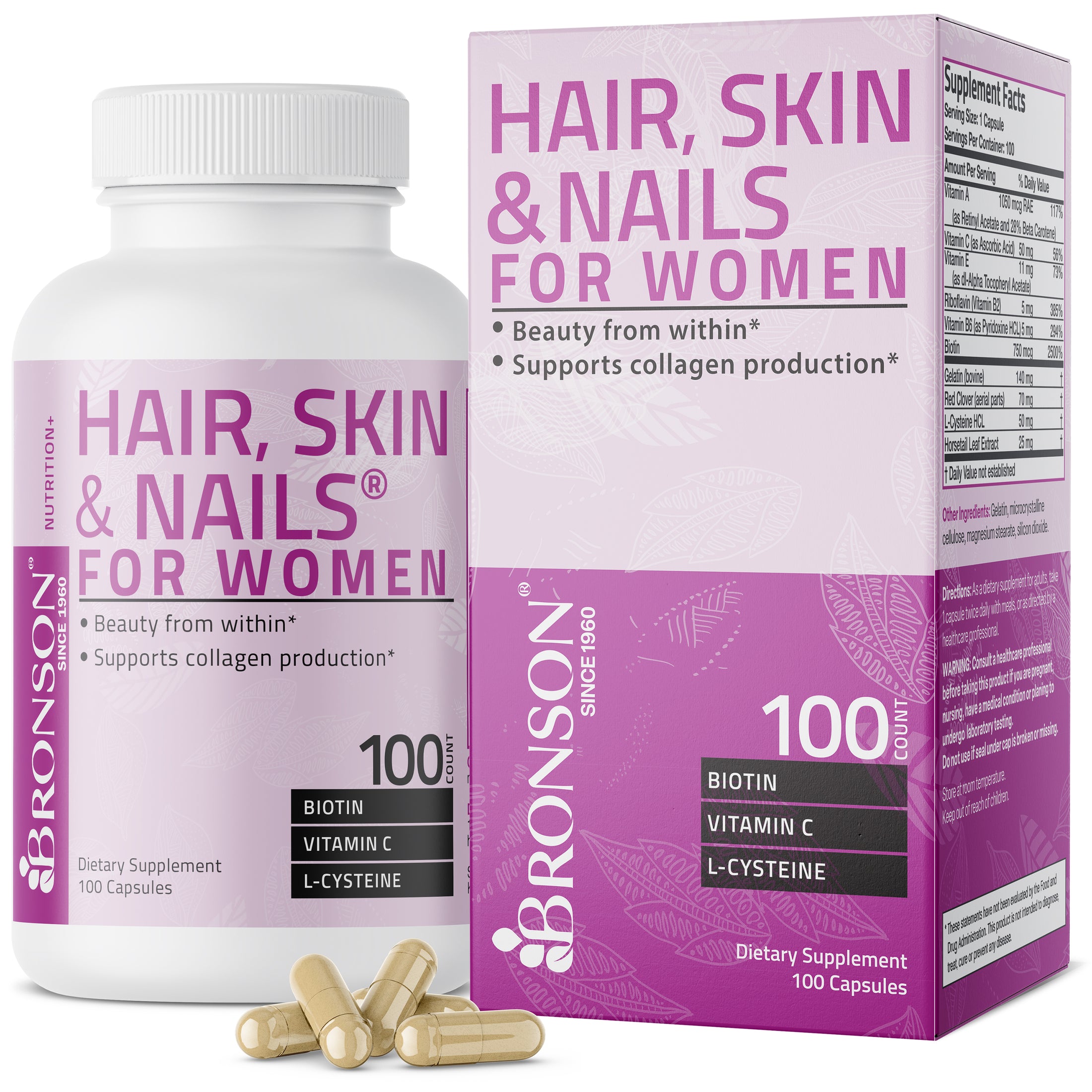 Bronson Hair, Skin & Nails for Women - 100 Capsules | Beauty & Skincare ...