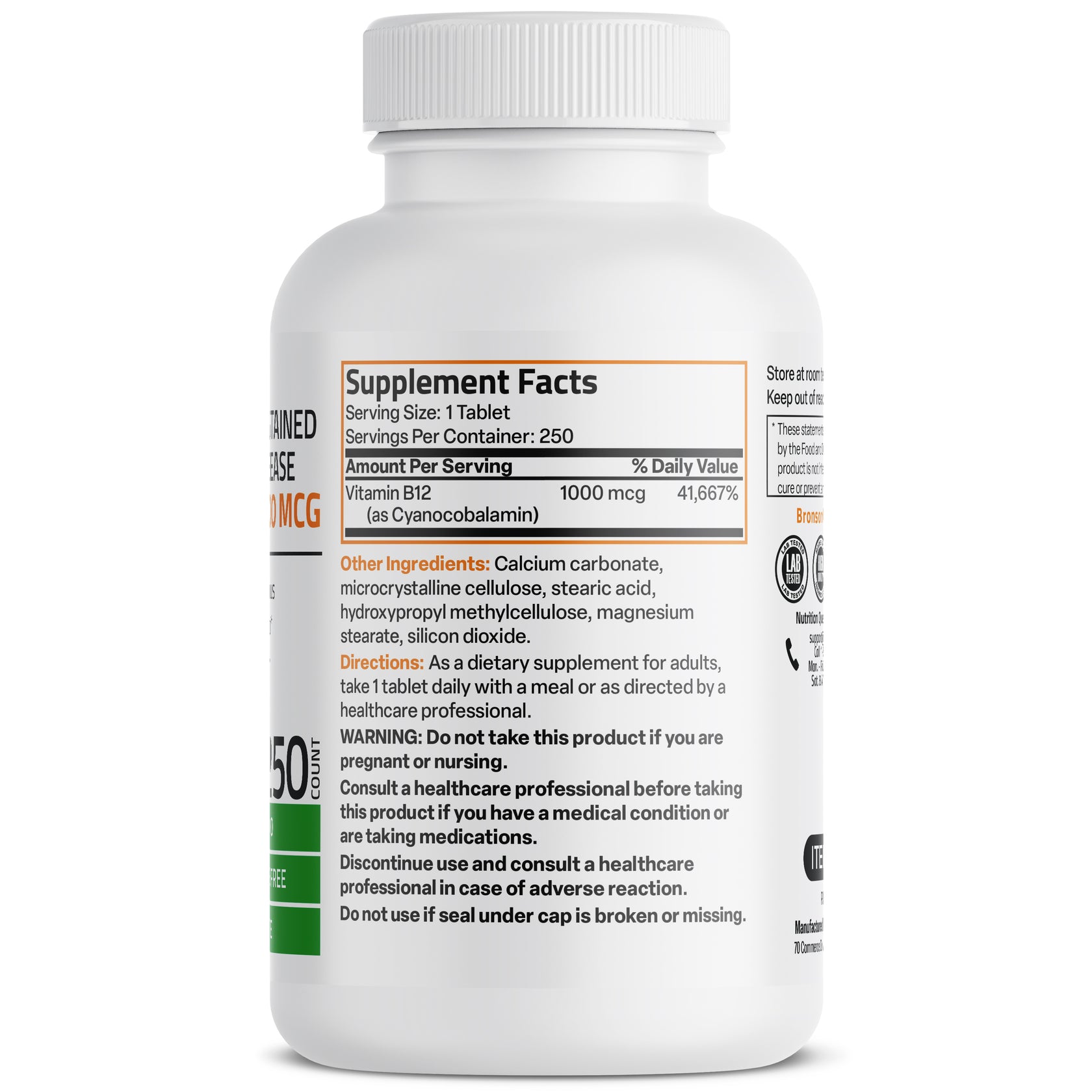 Bronson Vitamin B12 Sustained Release Non-GMO - 1,000 mcg | Vitamins & Supplements | Bronson ...