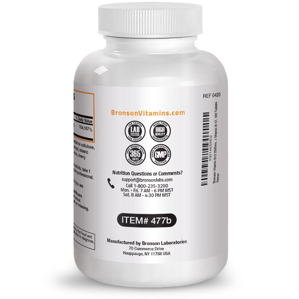 Vitamin B12 Sublingual Quick Release - 2,500 mcg - Cherry - 90 Tablets ...