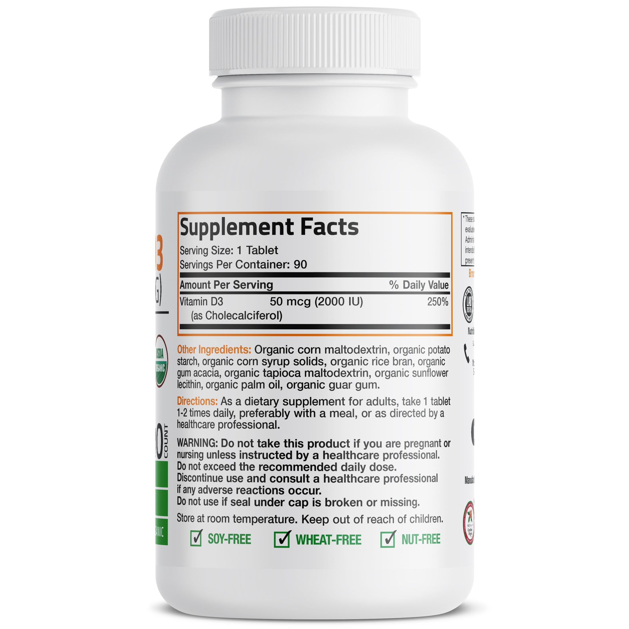 Vitamin D3 USDA Certified Organic - 2,000 IU - 90 Tablets | Vitamins ...