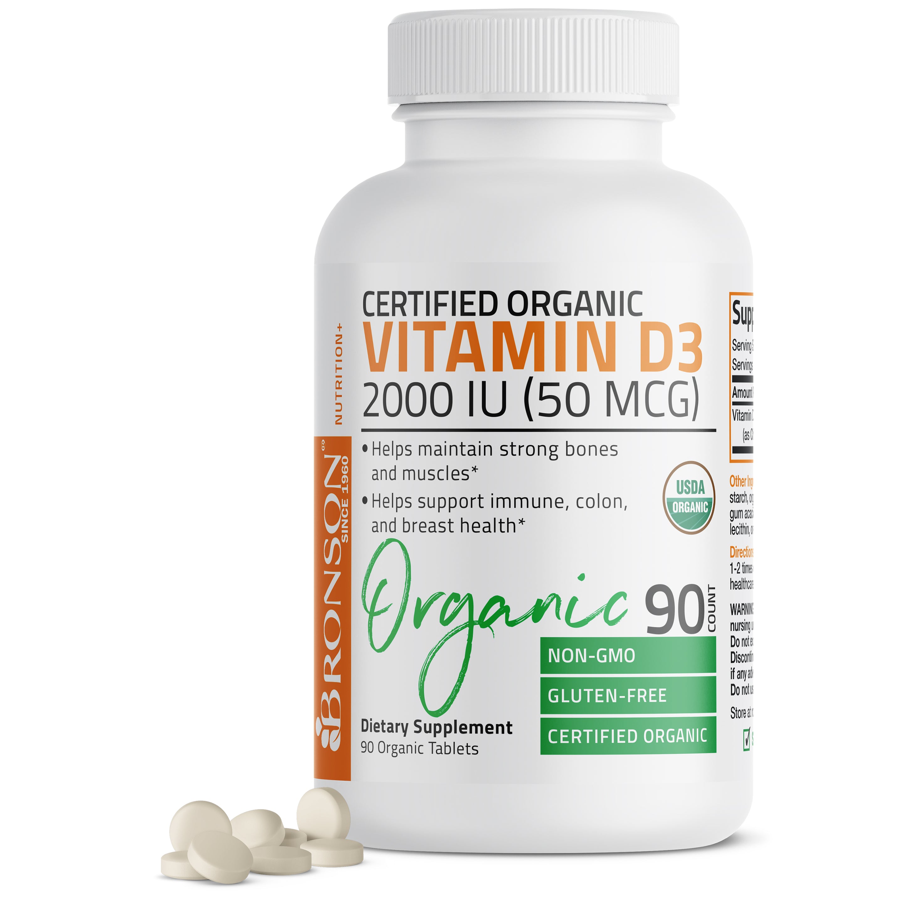 Vitamin D3 USDA Certified Organic - 2,000 IU - 90 Tablets | Vitamins ...