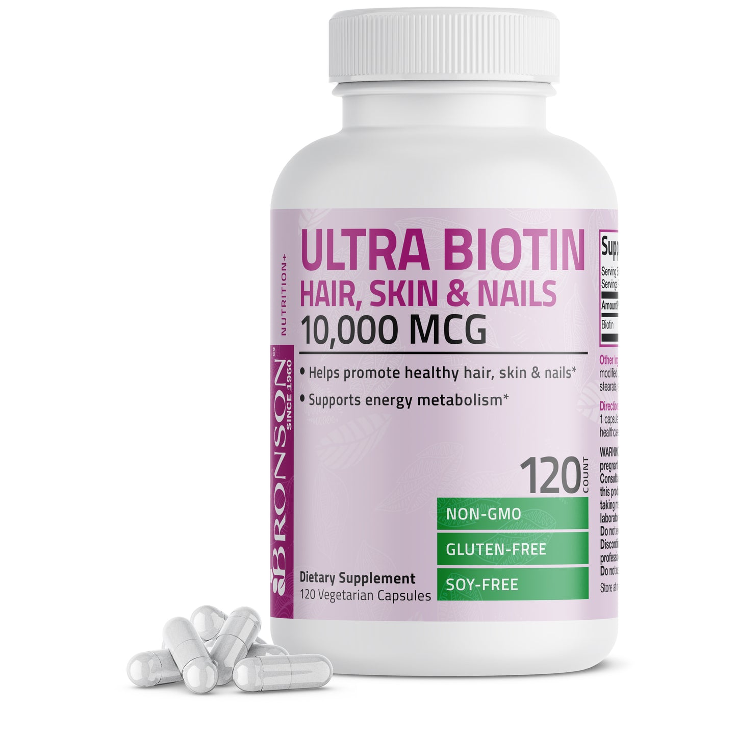 Bronson Ultra Biotin Hair, Skin & Nails - 10,000 mcg - 60 Vegetarian ...