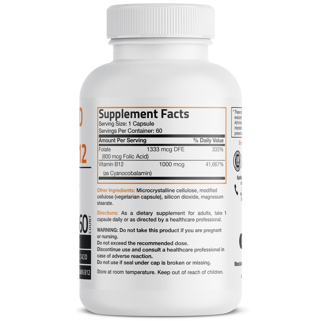 Folic Acid and Vitamin B12 - 60 Capsules | Vitamins & Supplements ...